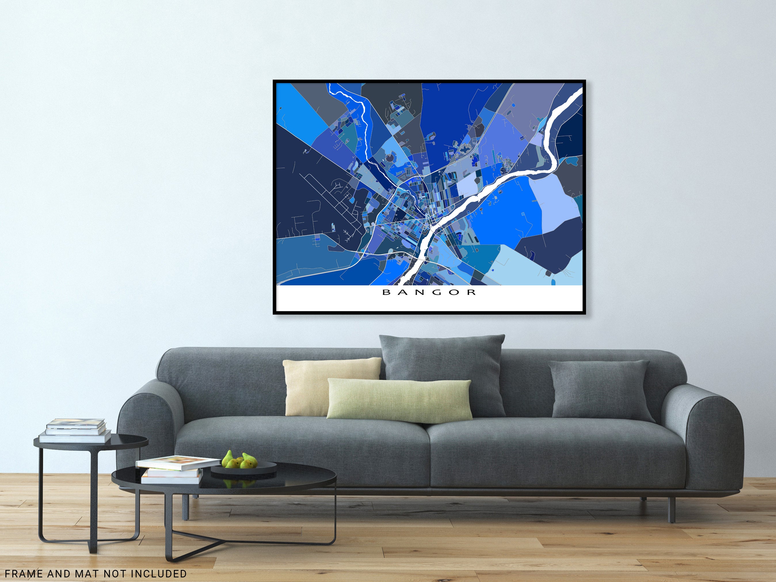 Bangor Maine Blue Geometric City Street Map Wall Art Print Poster, USA ...