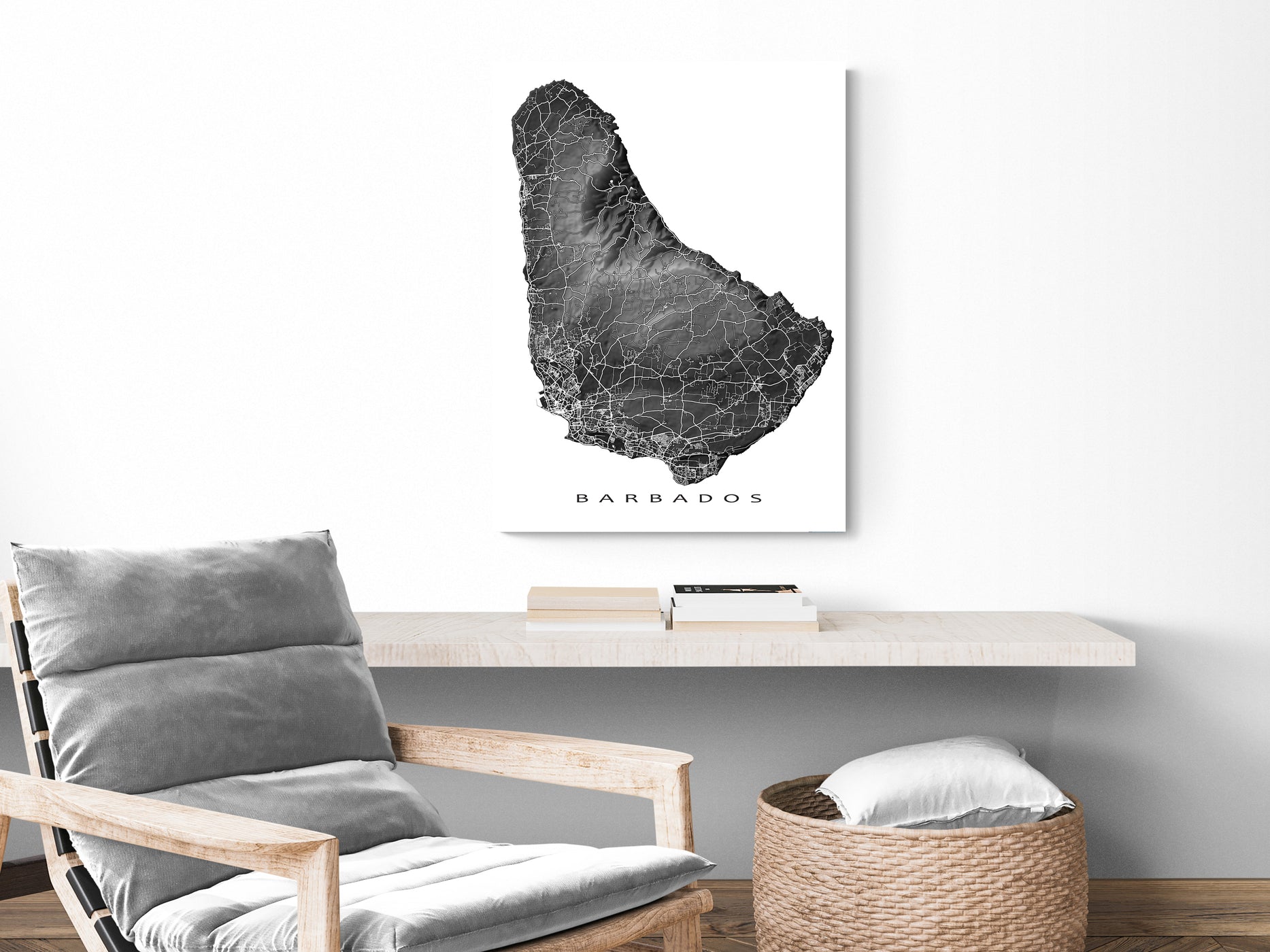 Barbados Map Wall Art Print Poster, Topographic Caribbean Island Road ...