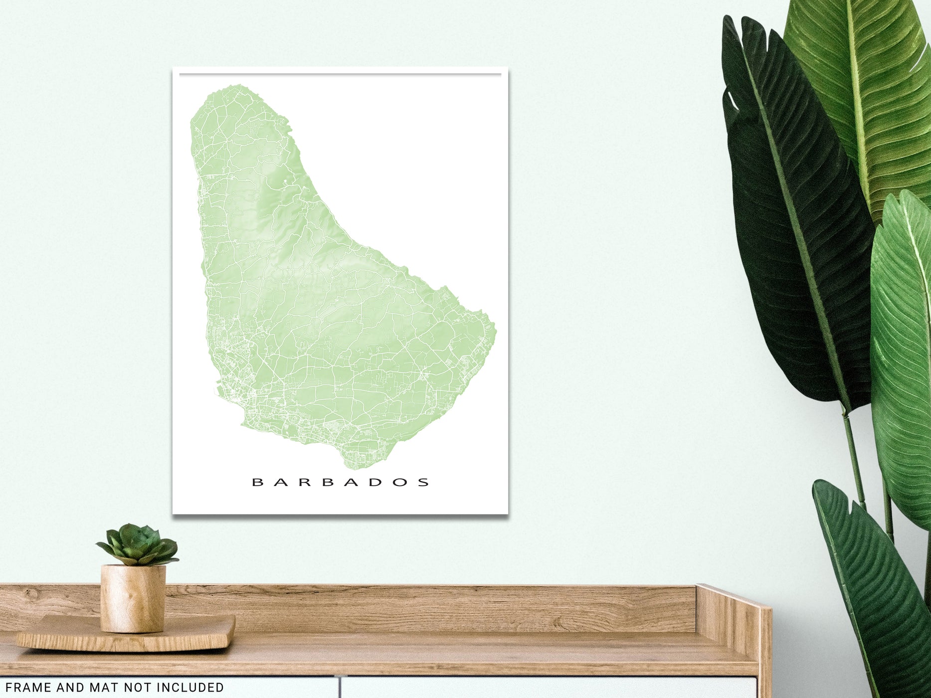 Barbados Map Wall Art Print Poster, Topographic Caribbean Island Road ...