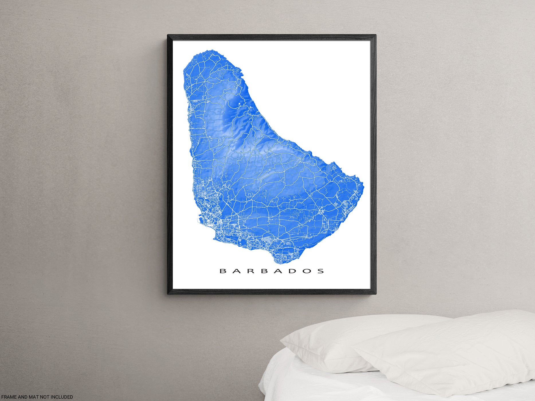 Barbados Map Wall Art Print Poster, Topographic Caribbean Island Road ...
