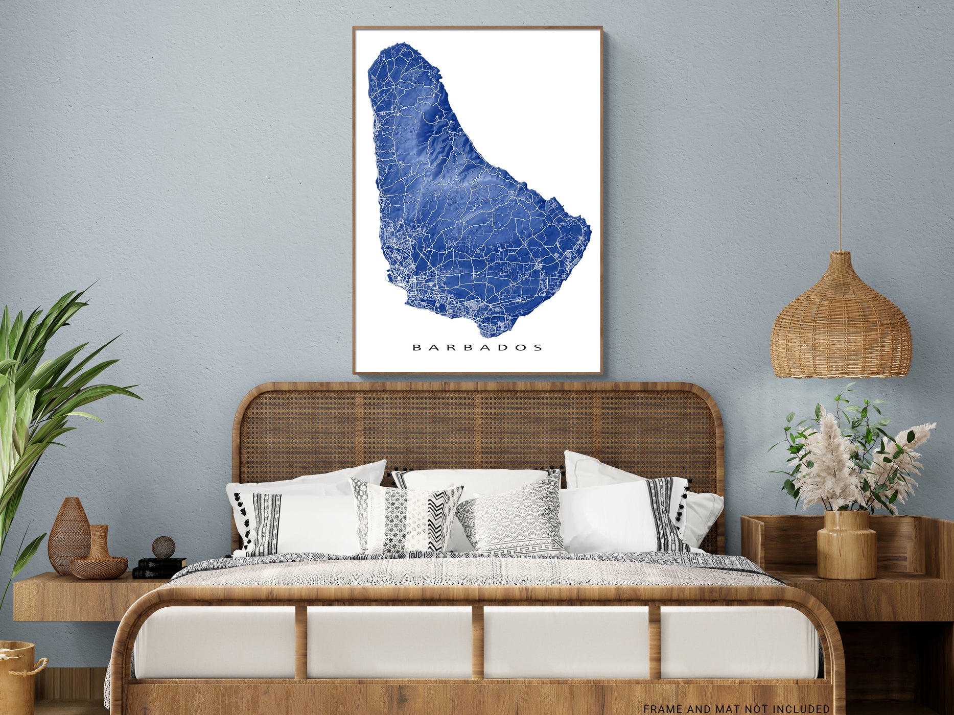 Barbados Map Wall Art Print Poster, Topographic Caribbean Island Road ...