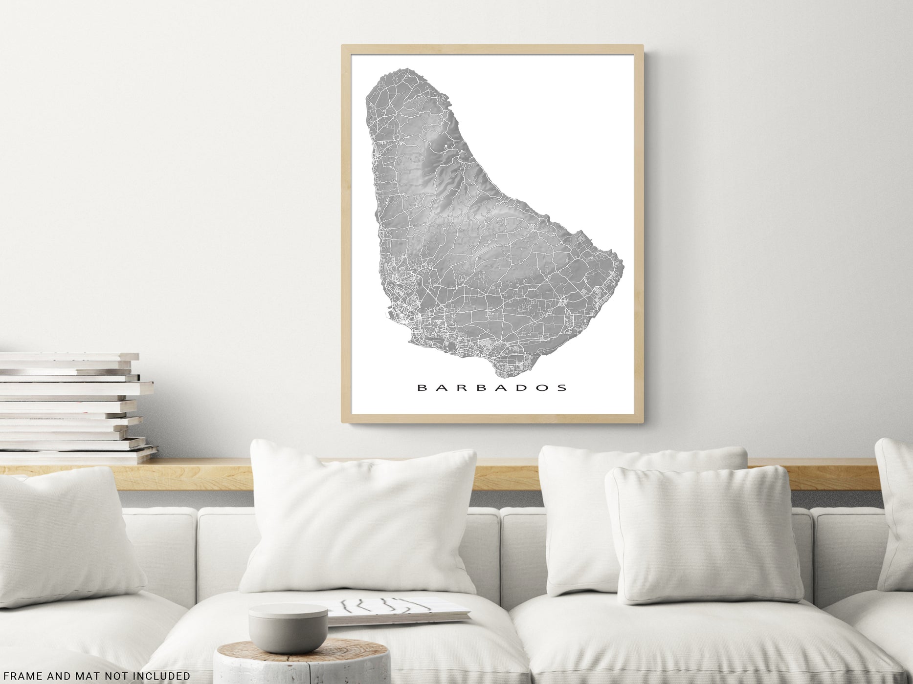Barbados Map Wall Art Print Poster, Topographic Caribbean Island Road ...