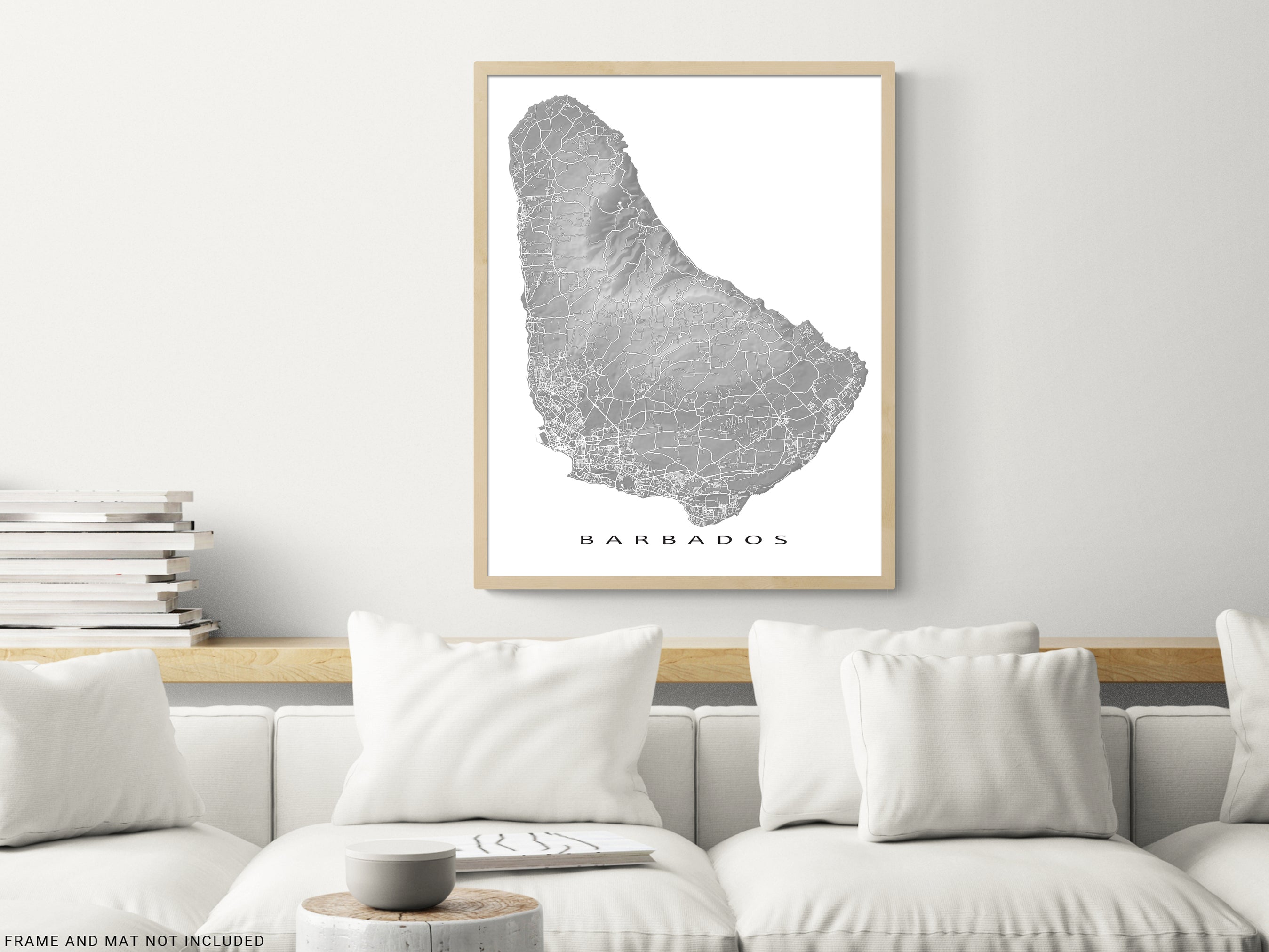 Barbados Map Wall Art Print Poster, Topographic Caribbean Island Road ...