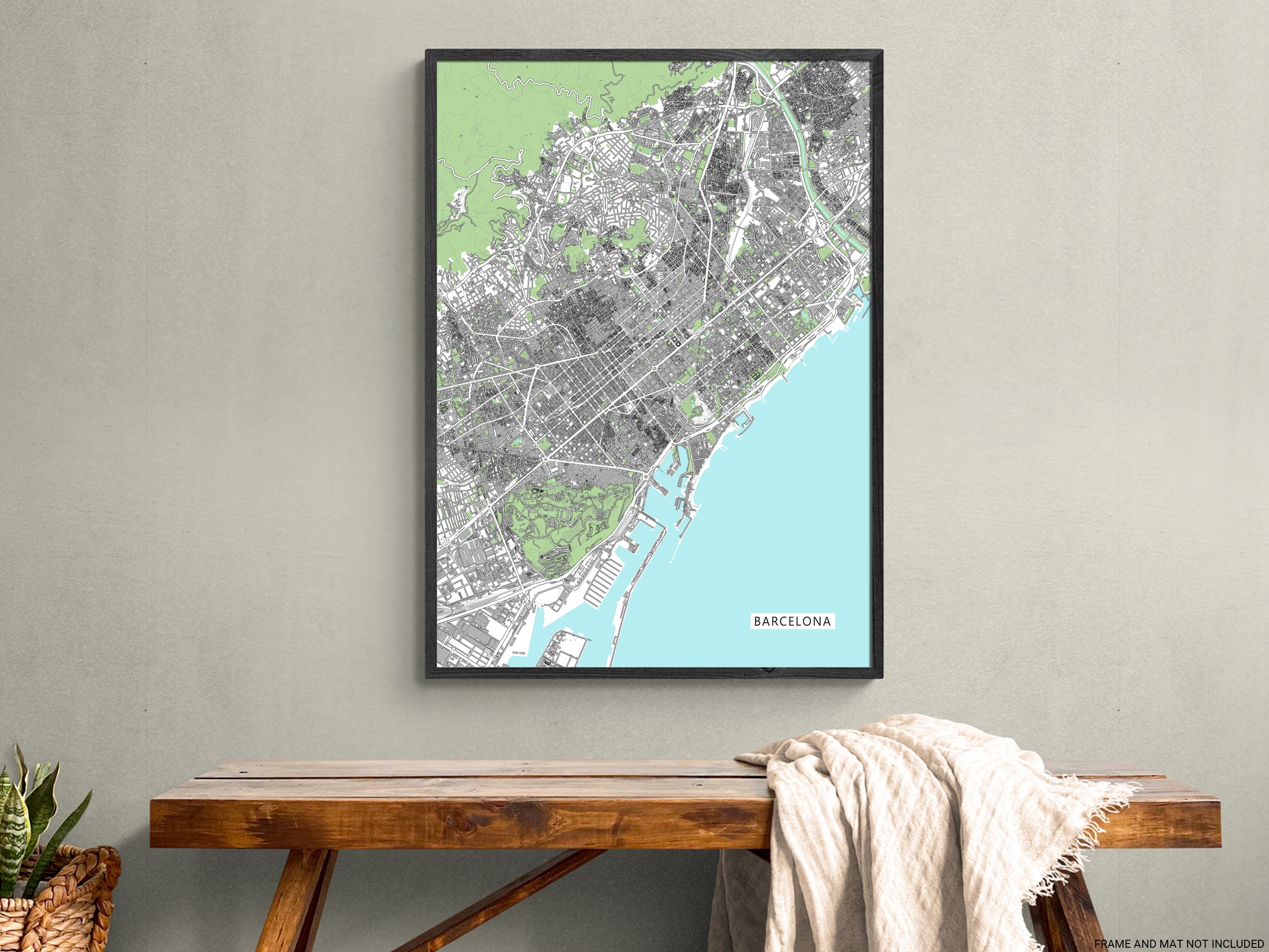 Barcelona Map Wall Art Print Poster with Buildings, Modern Spain City ...