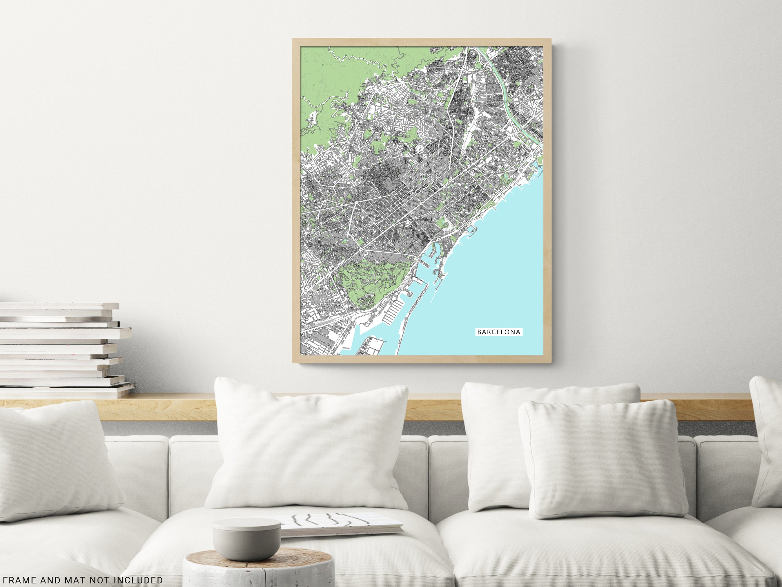 Barcelona Map Wall Art Print Poster with Buildings, Modern Spain City ...