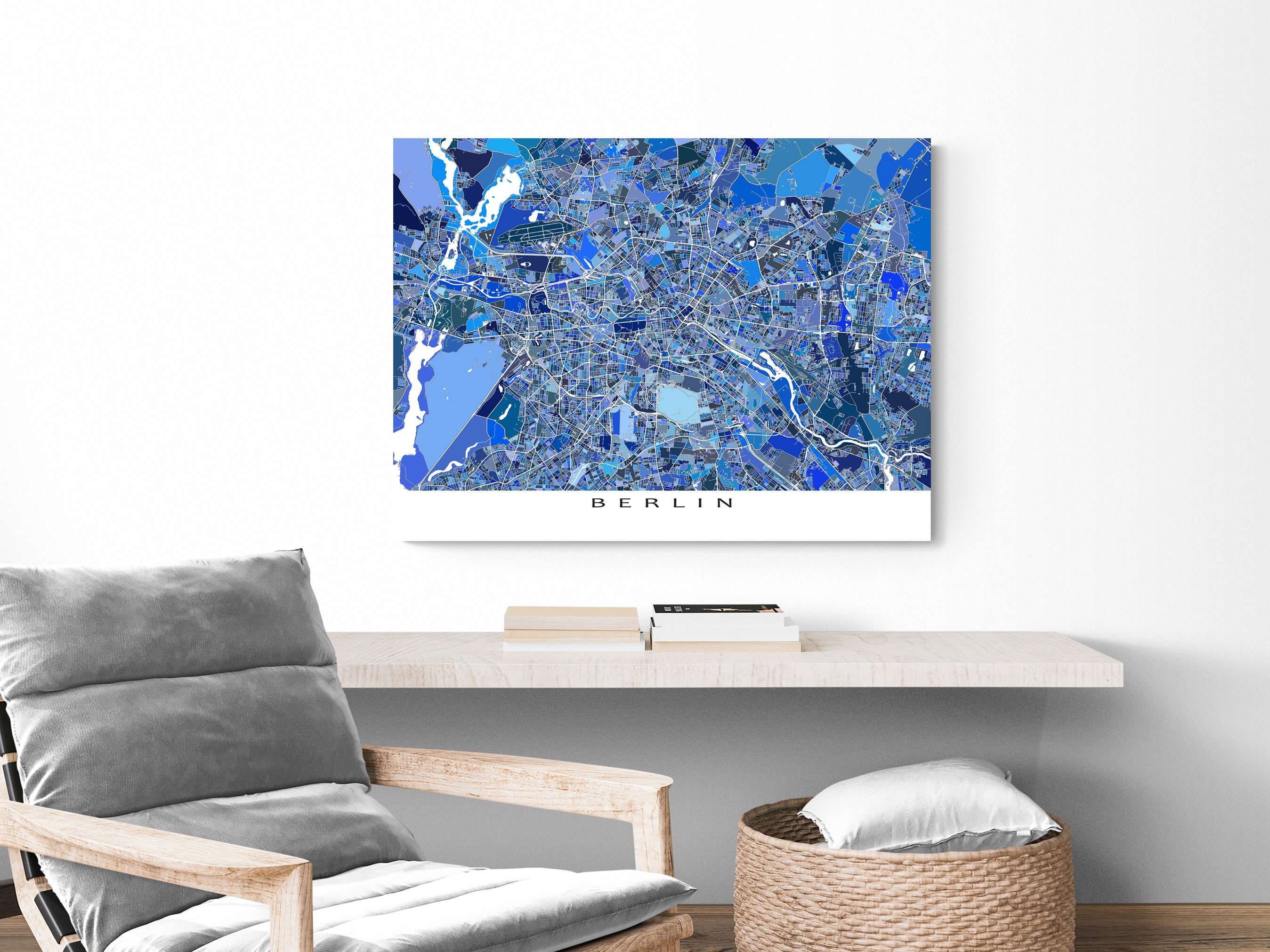 Berlin Germany City Street Map Wall Art Print Poster, Blue Geometric E ...