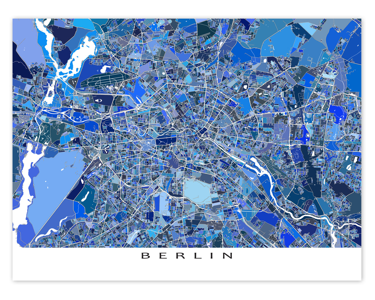 Berlin Germany City Street Map Wall Art Print Poster, Blue Geometric E ...