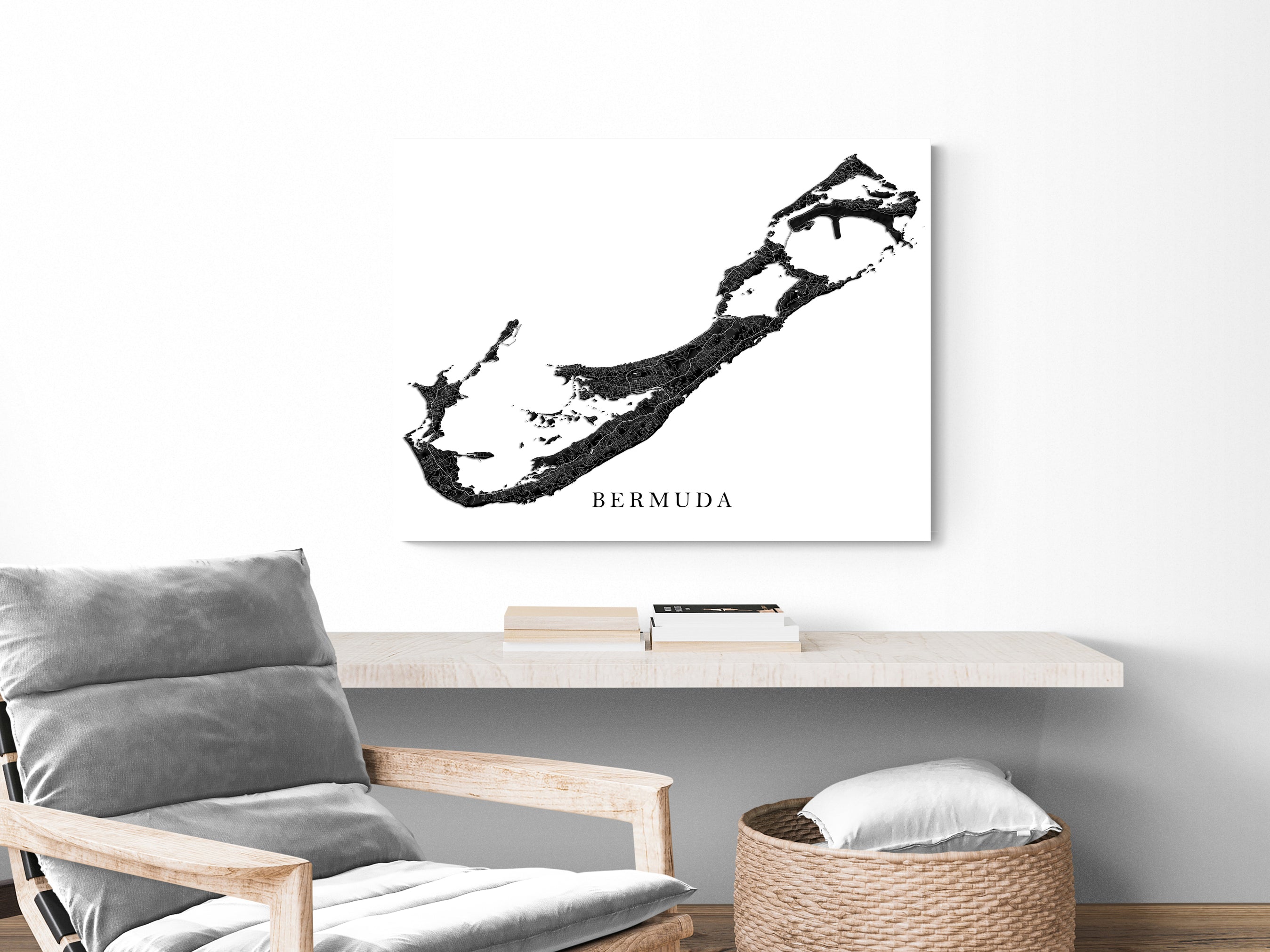 Bermuda Map Print: Black and White Topographic Island Wall Art Poster ...