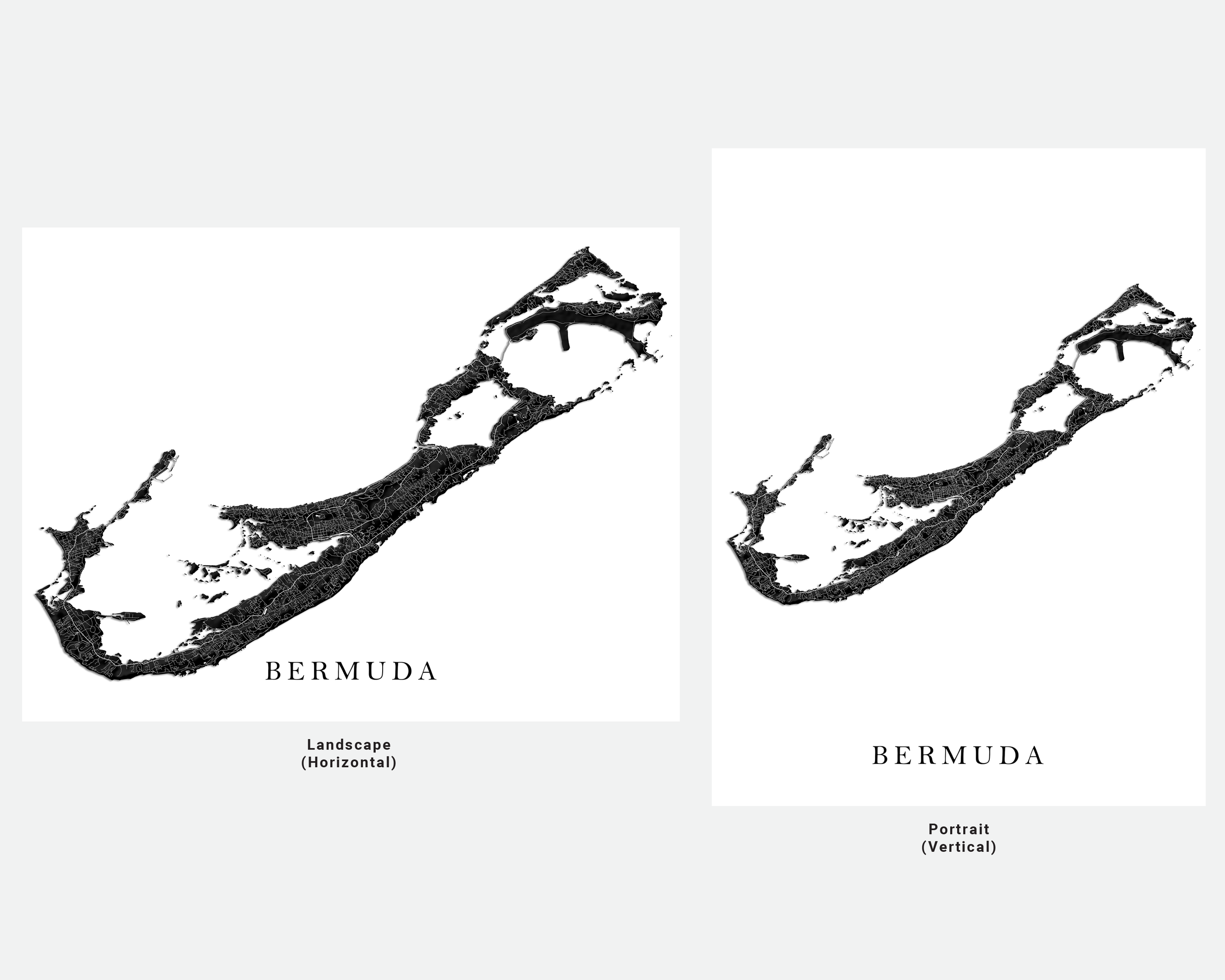 Bermuda Map Print Poster, Black and White Topographic Bermuda Islands ...