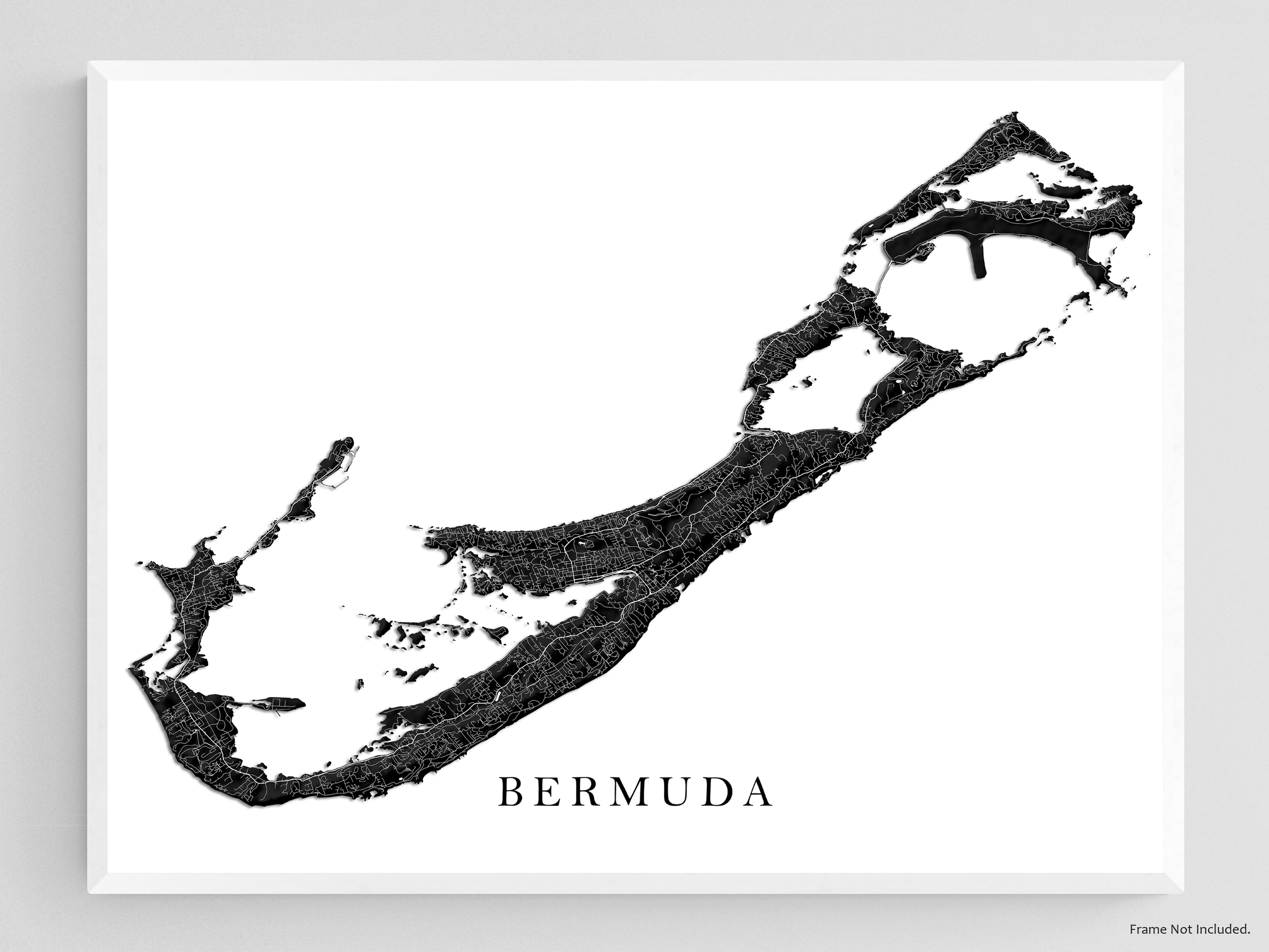 Bermuda Map Print Poster, Black and White Topographic Bermuda Islands ...
