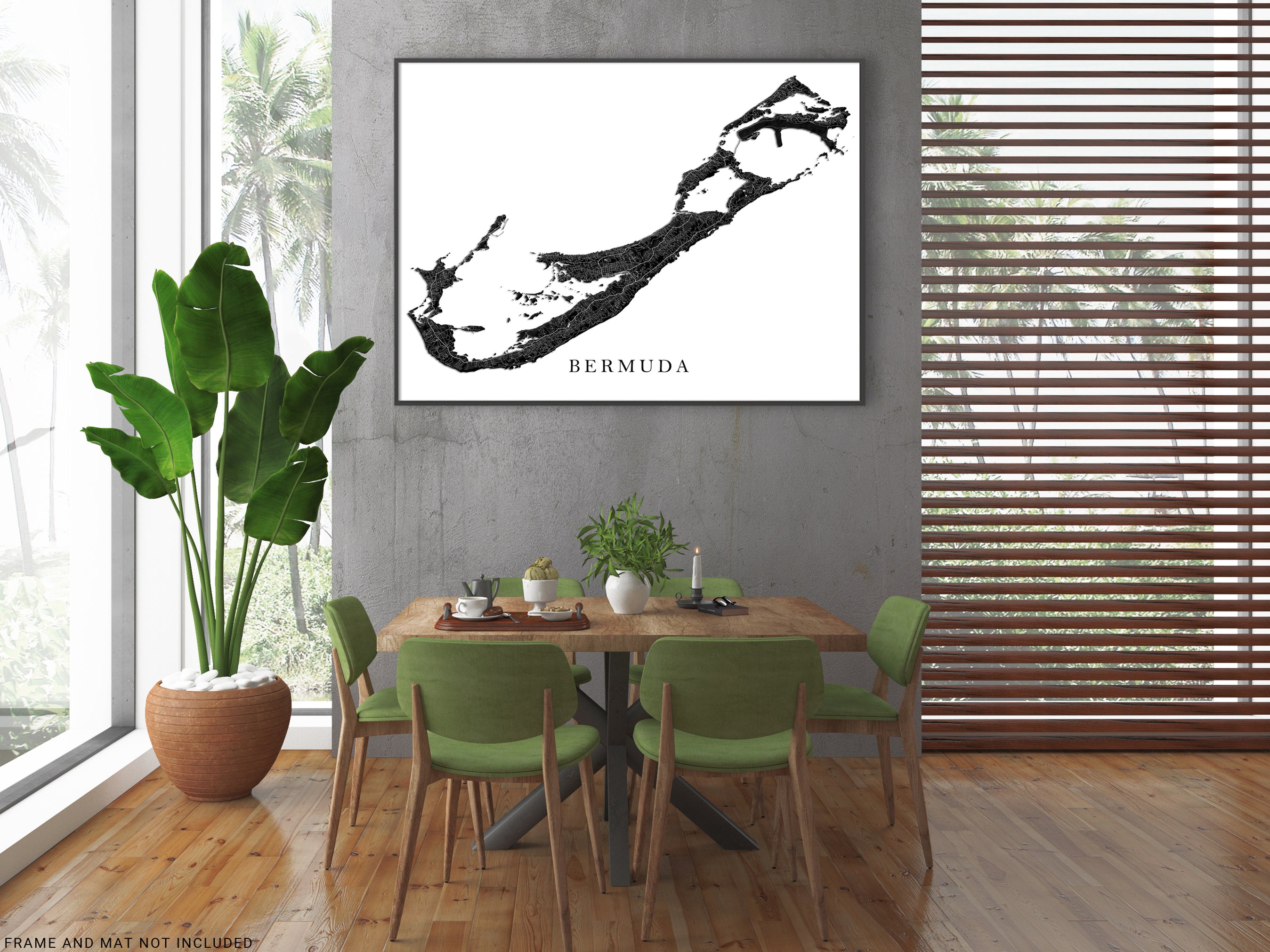 Bermuda Map Print: Black and White Topographic Island Wall Art Poster ...