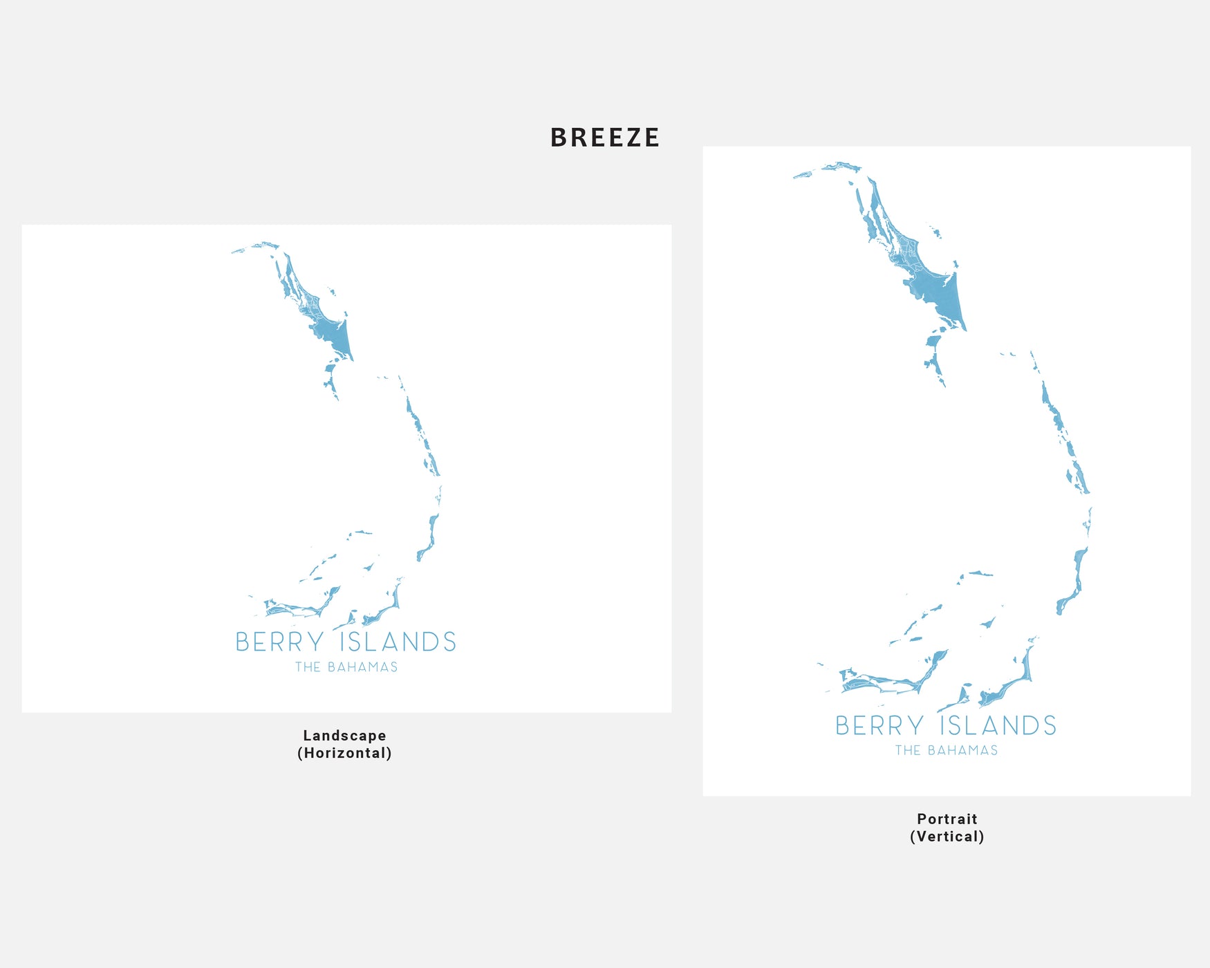 Berry Islands The Bahamas Map Wall Art Print Poster, Caribbean Islands ...