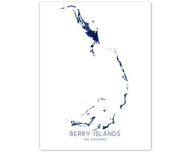 Berry Islands The Bahamas Map Wall Art Print Poster, Caribbean Islands ...