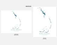 Berry Islands The Bahamas Map Wall Art Print Poster, Caribbean Islands ...