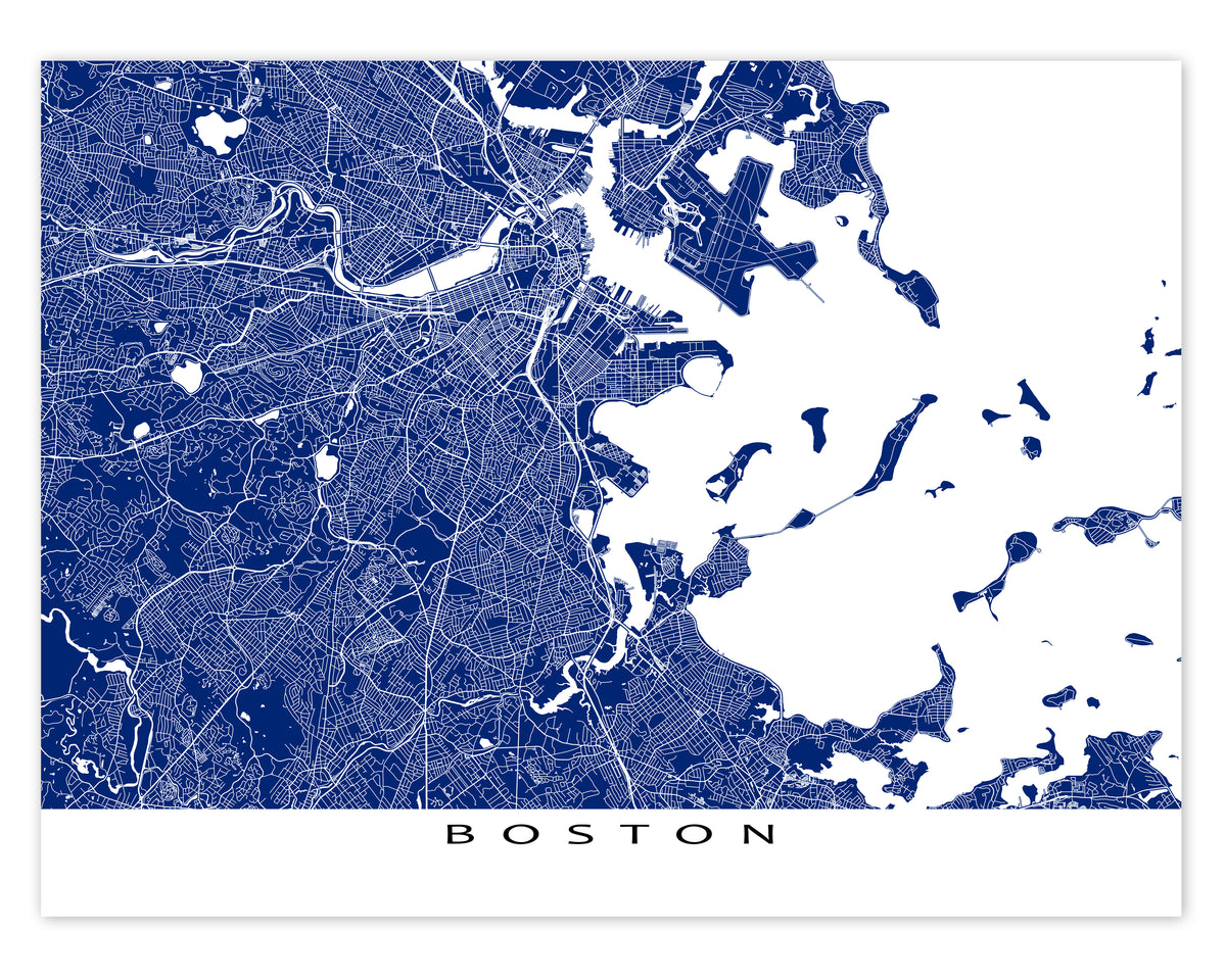 Boston City Map Poster, Boston Wall Art Print, Massachusetts USA — Maps ...