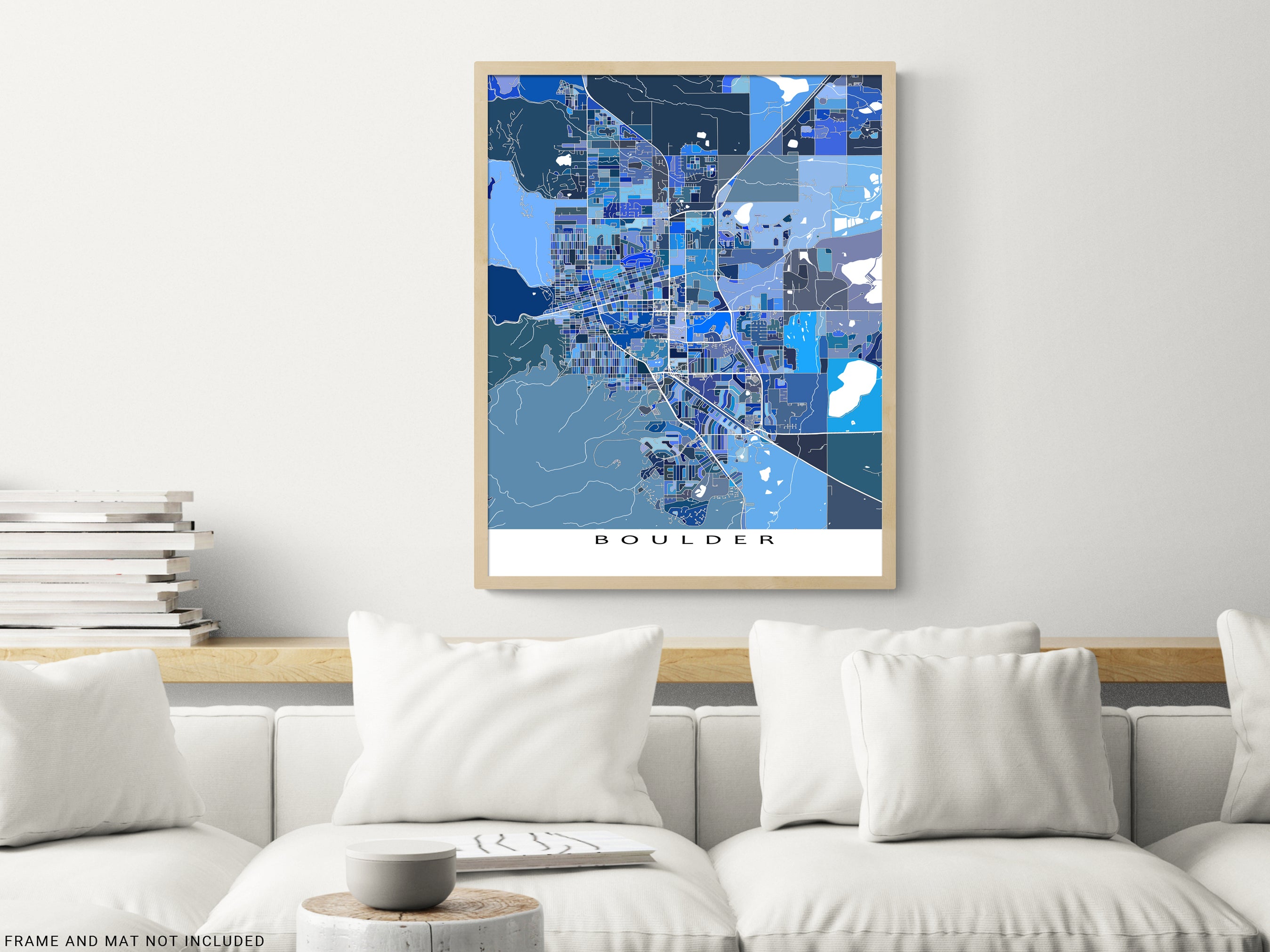 Boulder Map Wall Art Print Poster, Blue Geometric Colorado City Maps ...