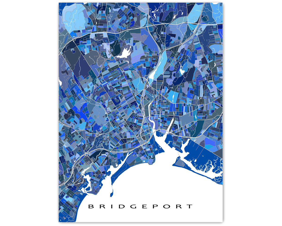 Bridgeport Blue Geometric City Street Wall Art Map Poster Print, Conne ...