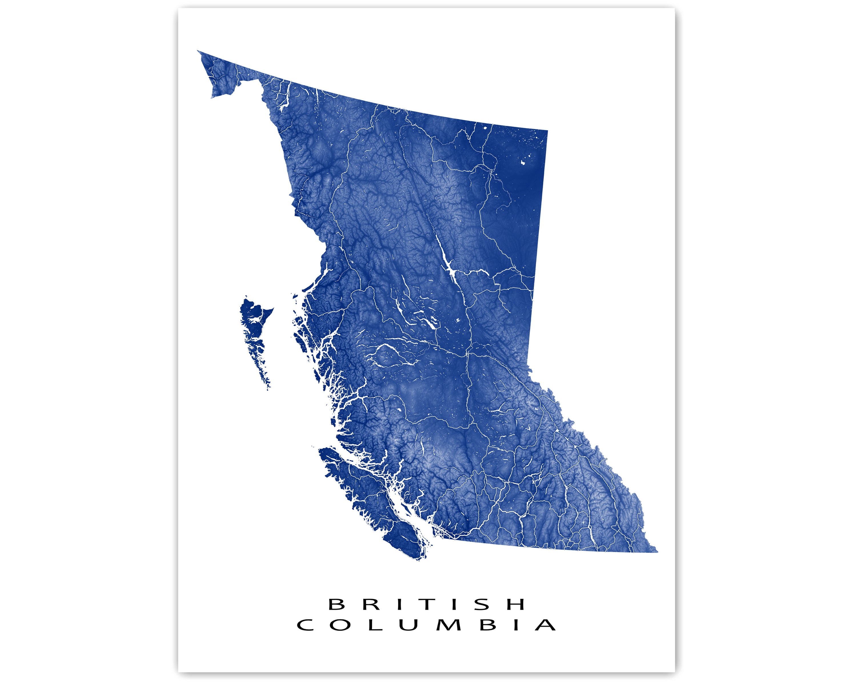 British Columbia Map Wall Art Print Poster, BC Canada Province Road Ma ...