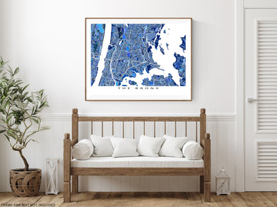 Bronx NYC Map Wall Art Print, Blue Geometric The Bronx New York City S ...