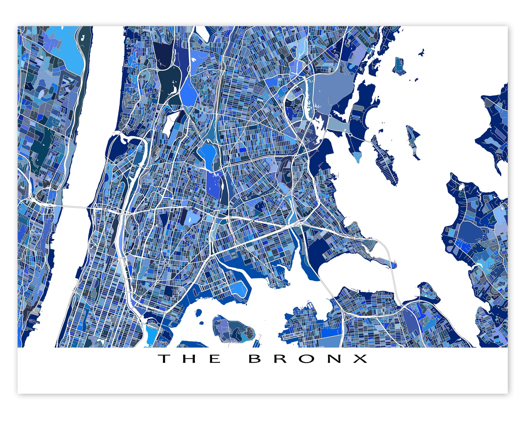Bronx NYC Map Wall Art Print, Blue Geometric The Bronx New York City S ...