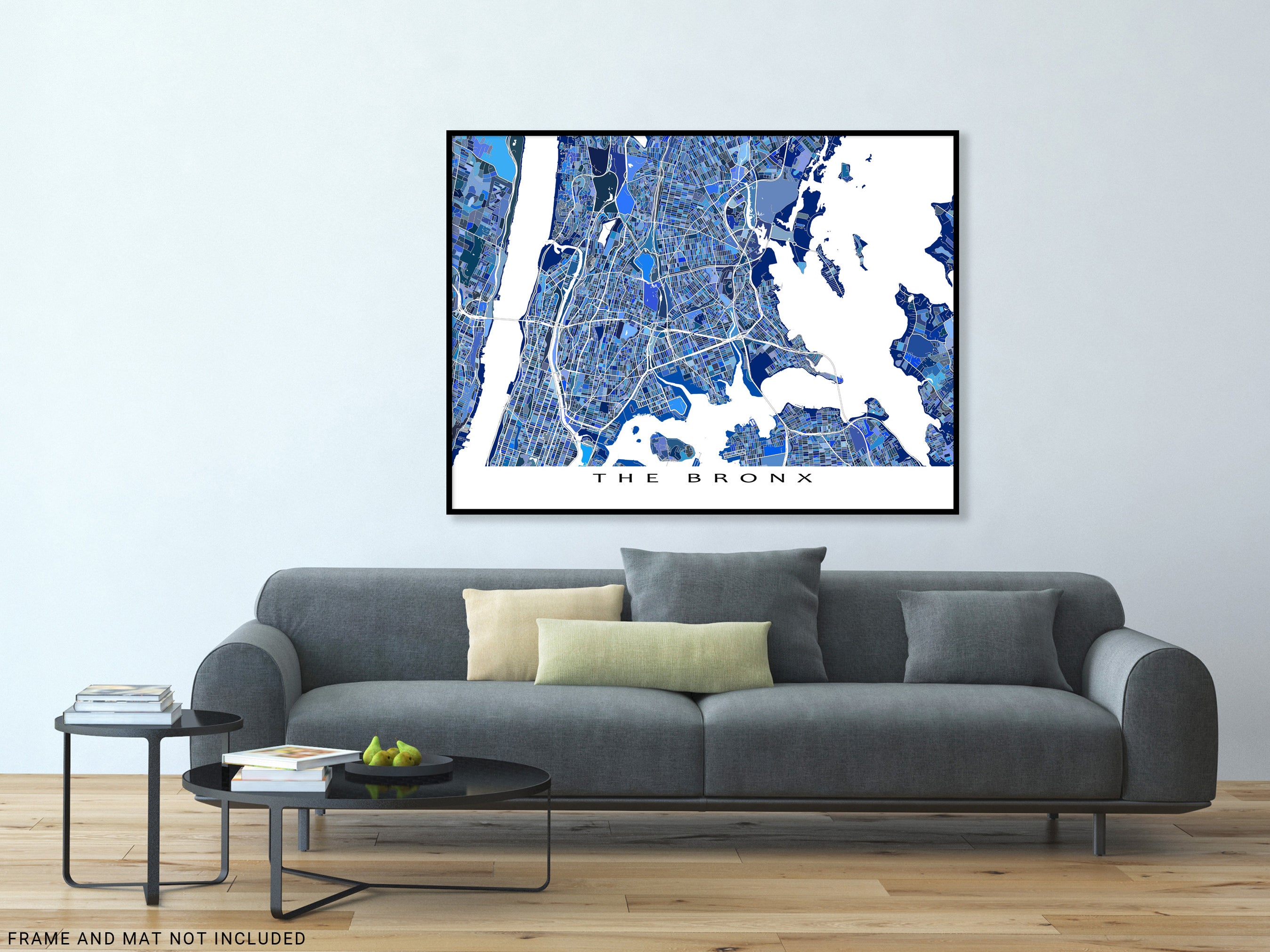 Bronx NYC Map Wall Art Print, Blue Geometric The Bronx New York City S ...