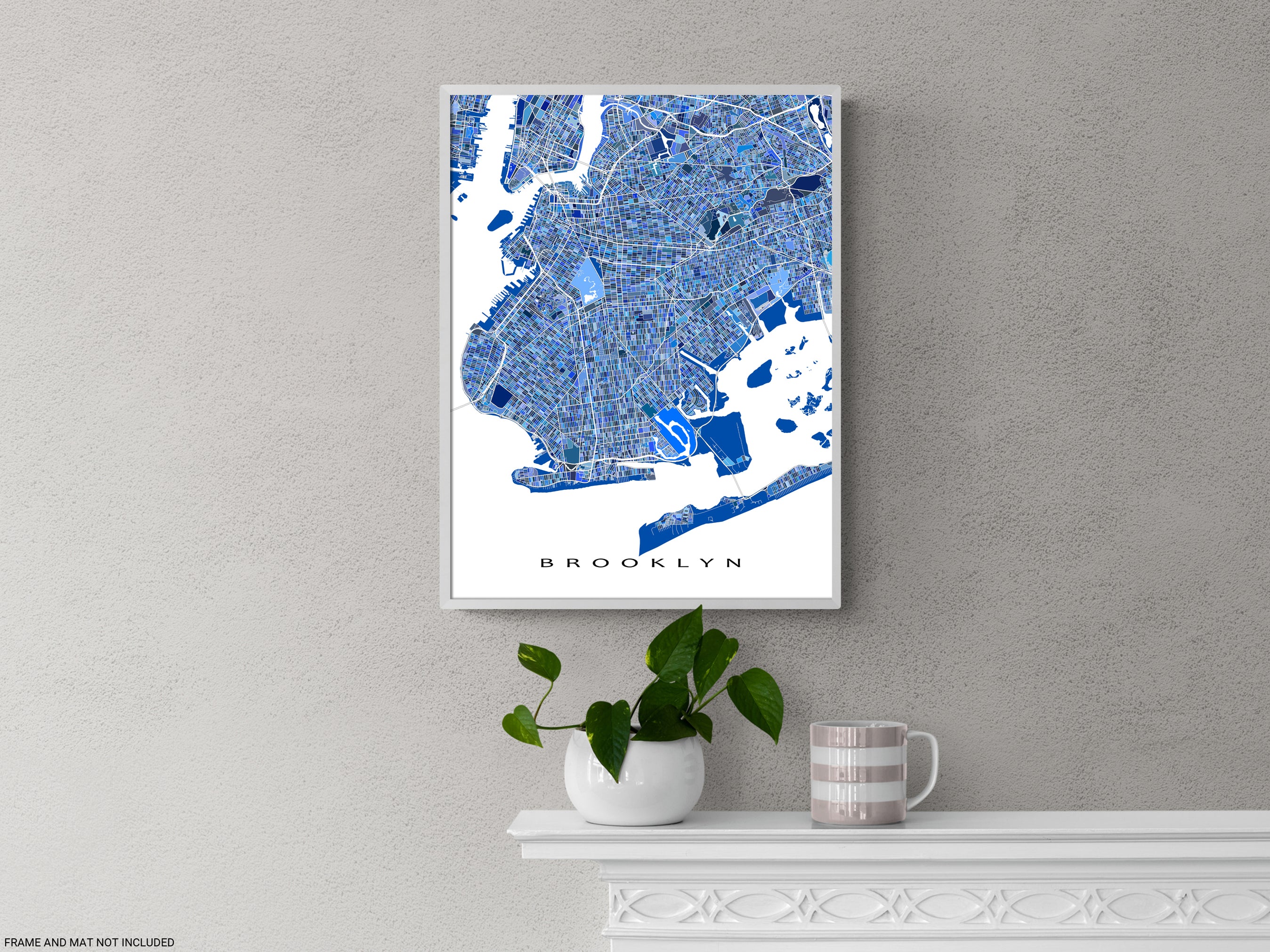 Brooklyn NY Map Wall Art Print, Blue Geometric New York City Poster St ...