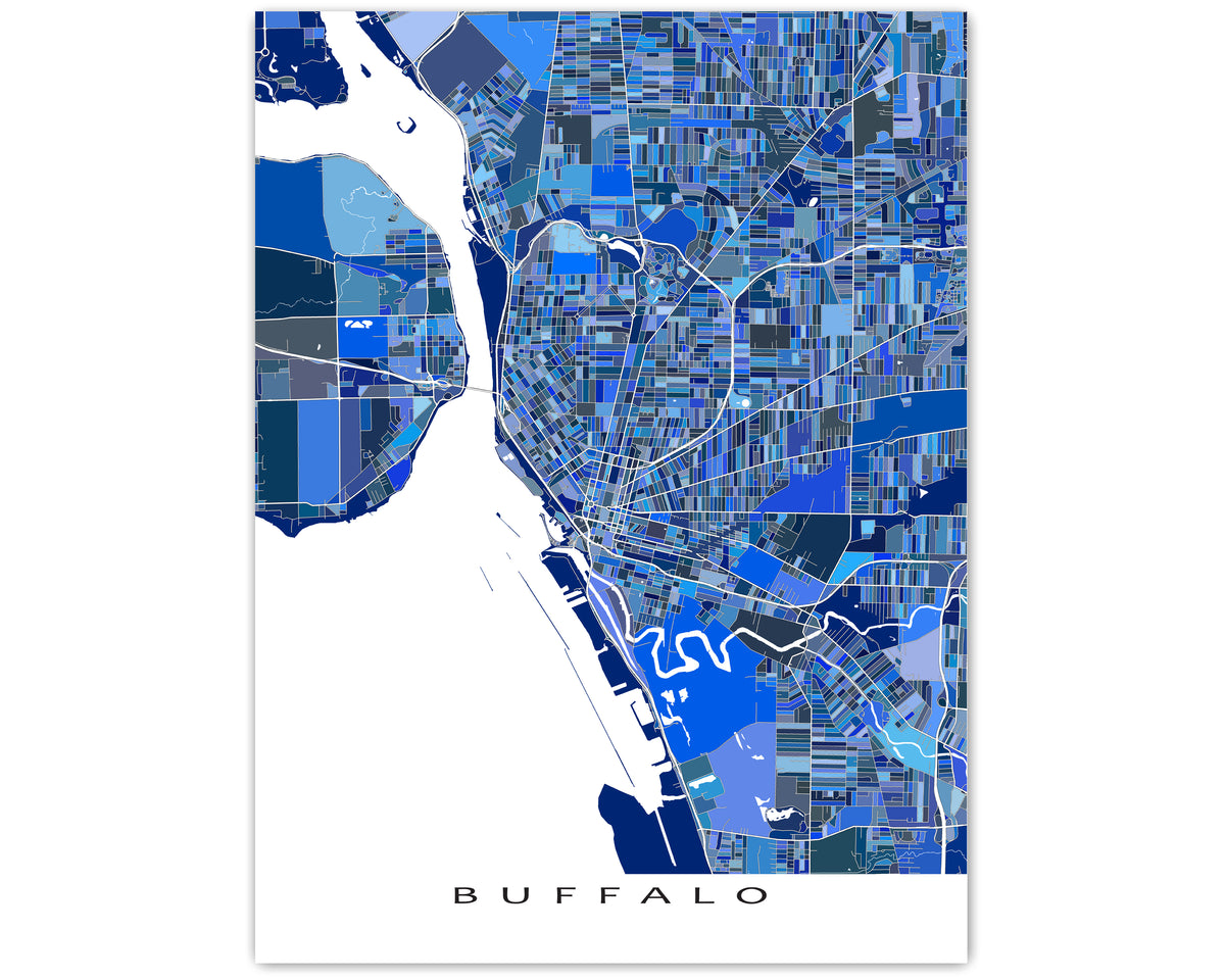 Buffalo New York Map Print, Blue Geometric Buffalo NY City Street Wall ...