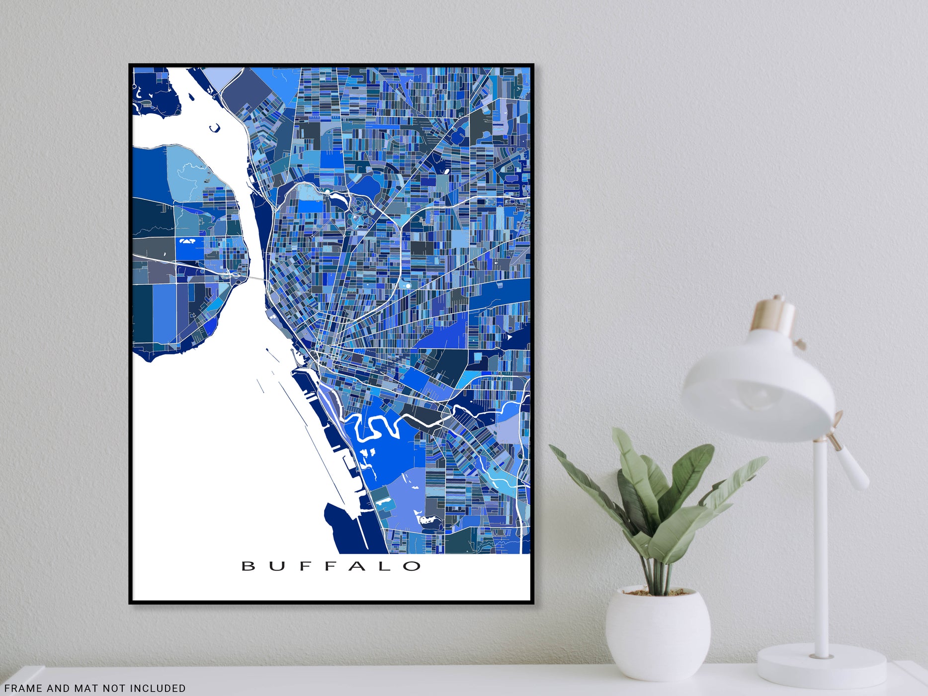 Buffalo New York Map Print, Blue Geometric Buffalo NY City Street Wall ...
