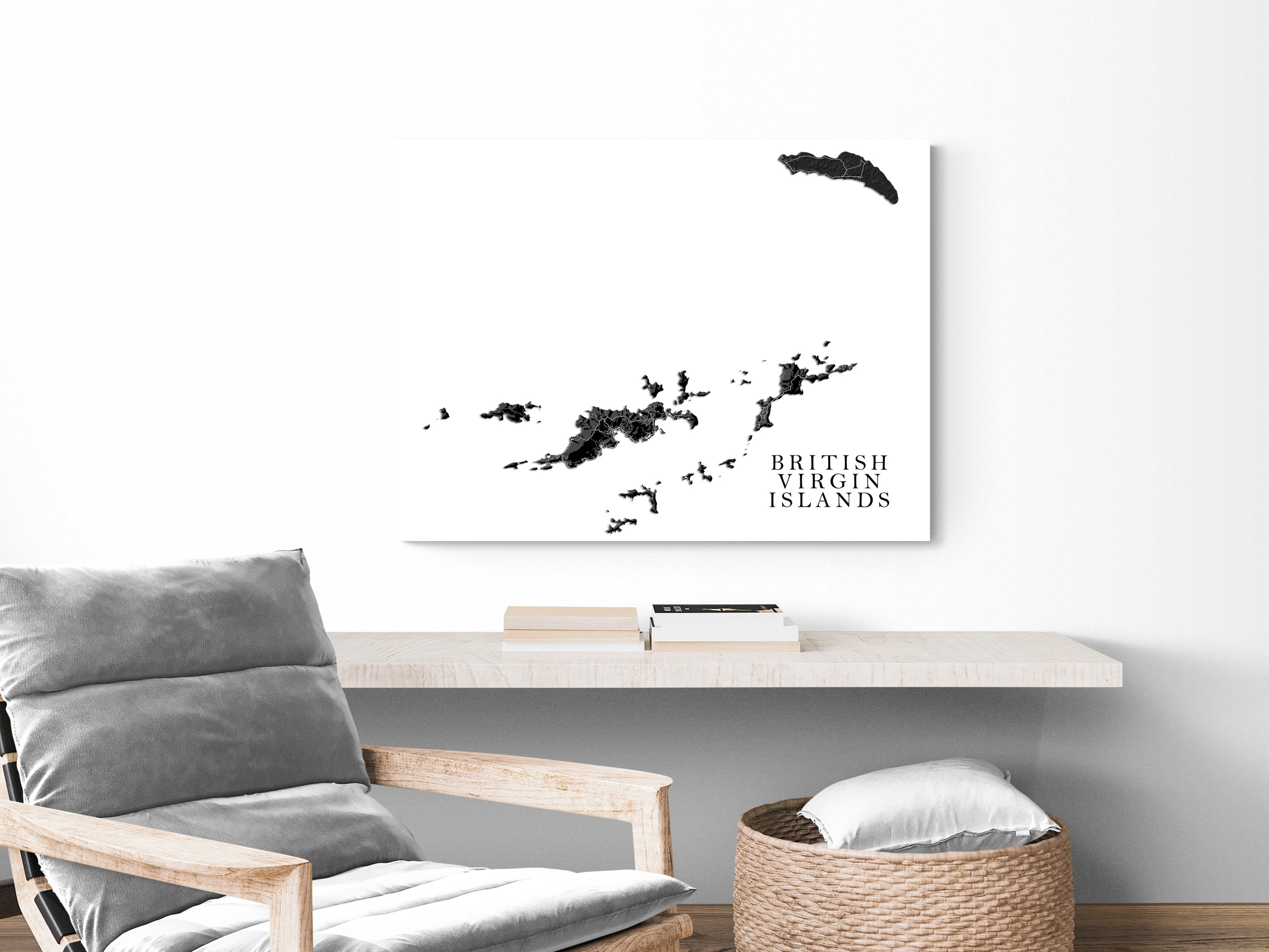 BVI Map Print Poster, Black and White British Virgin Islands Wall Art ...