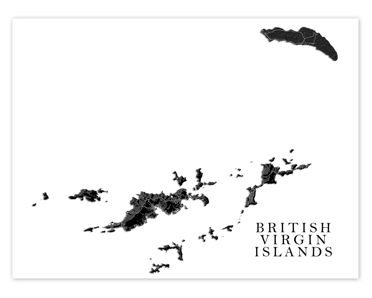 BVI Map Print Poster, Black and White British Virgin Islands Wall Art ...