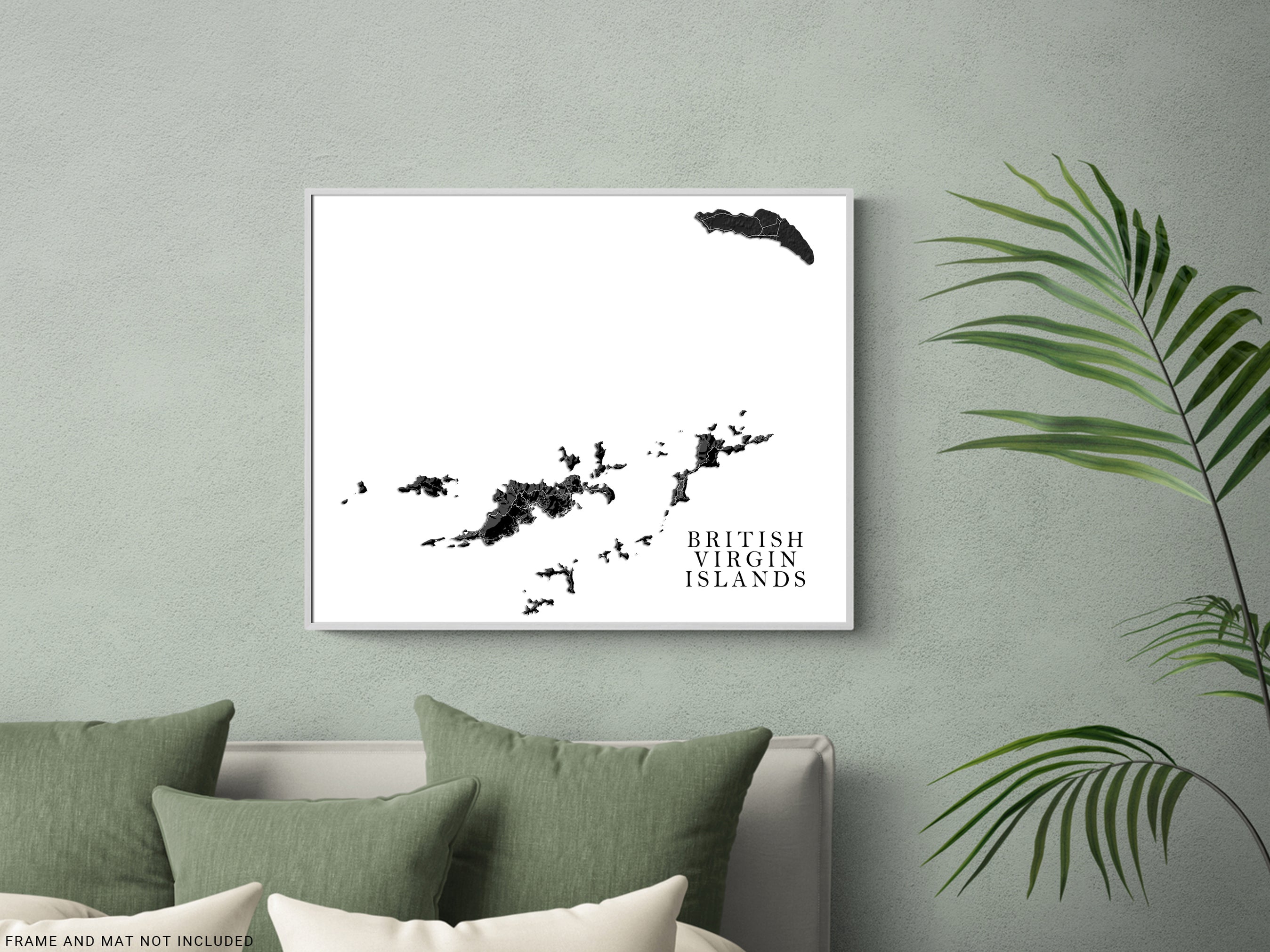 BVI Map Print Poster, Black and White British Virgin Islands Wall Art ...