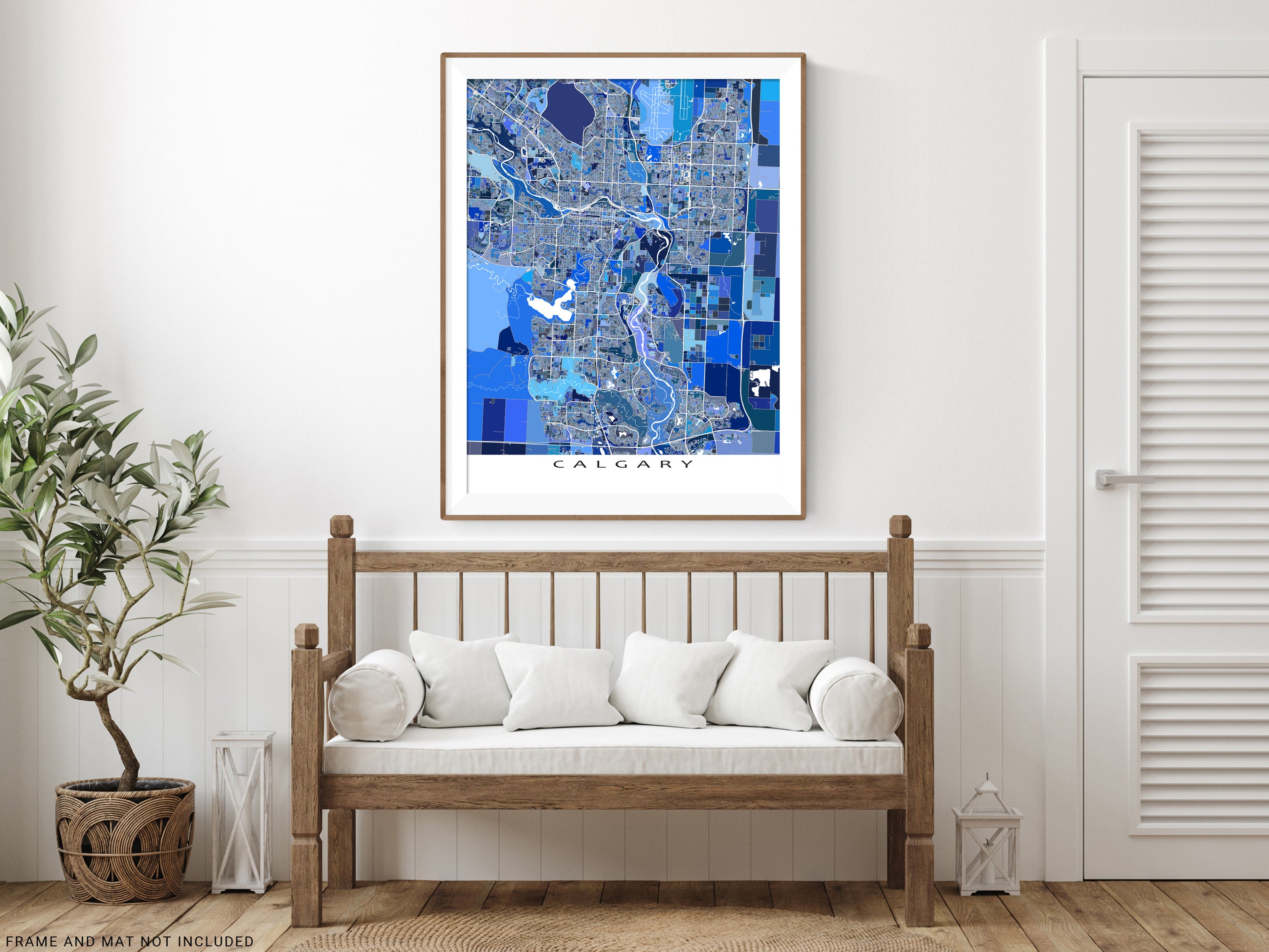 Calgary Map Wall Art Print Poster, Blue Geometric Alberta Canada City ...