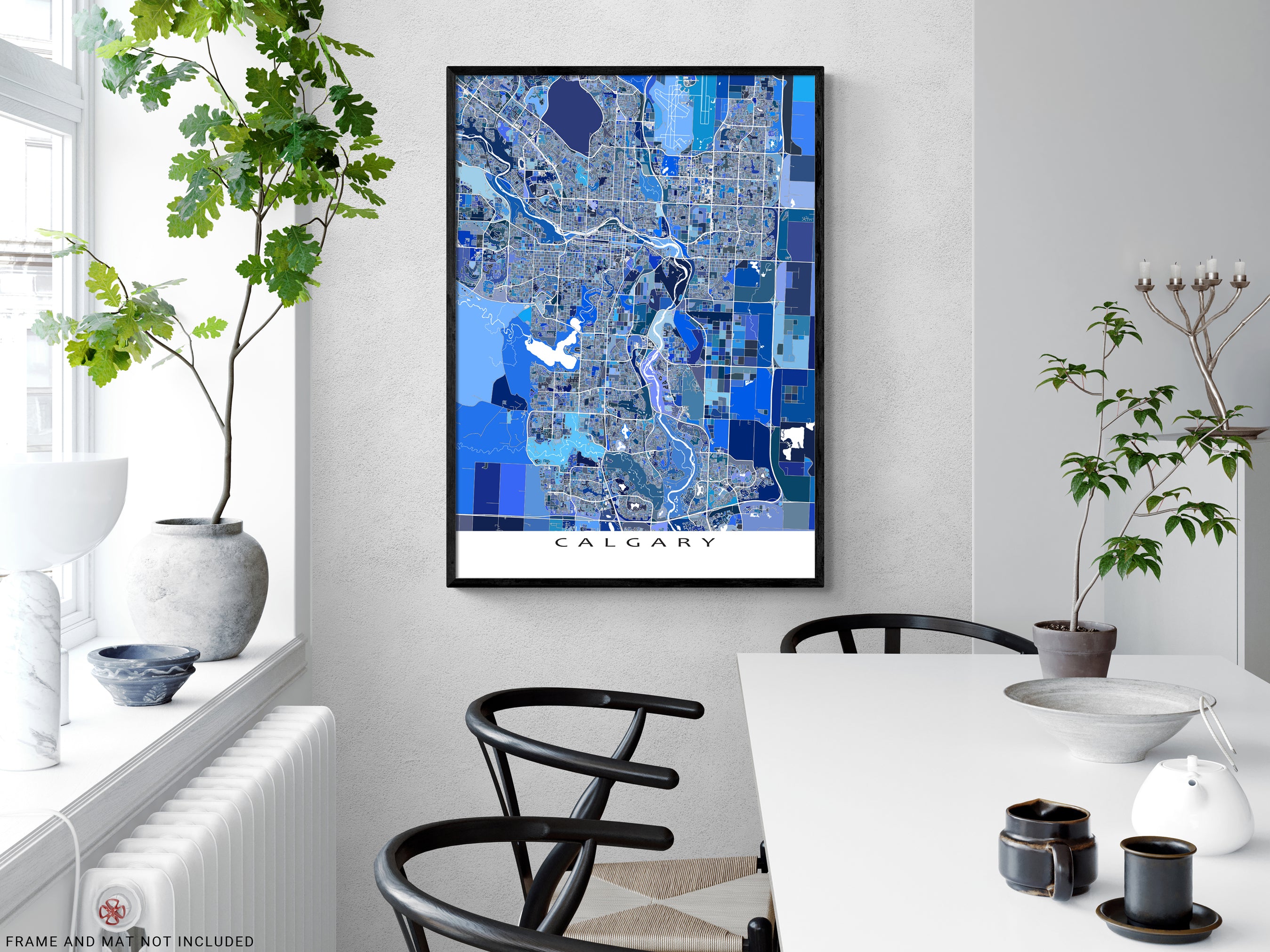 Calgary Map Wall Art Print Poster, Blue Geometric Alberta Canada City ...