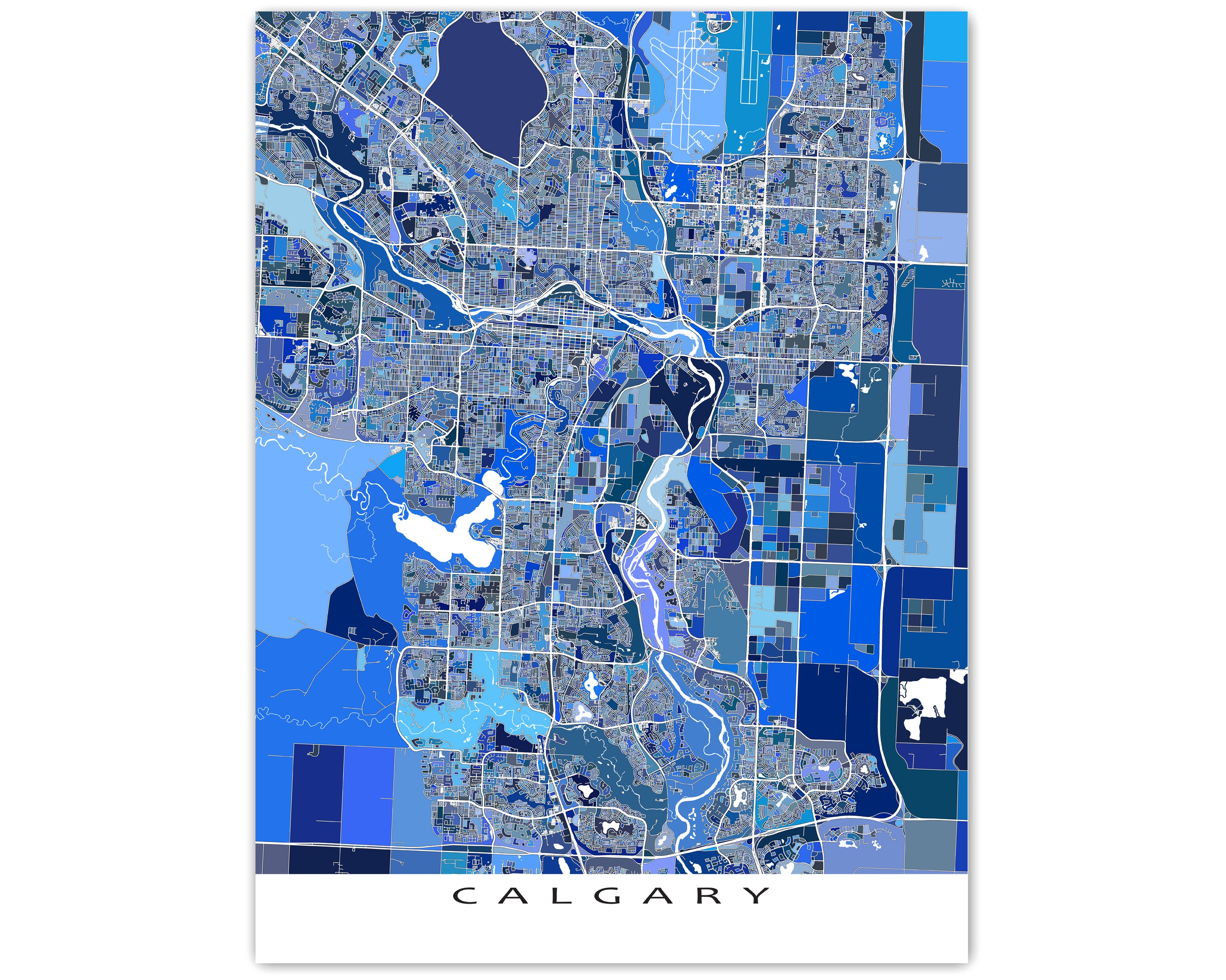 Calgary Map Wall Art Print Poster, Blue Geometric Alberta Canada City ...