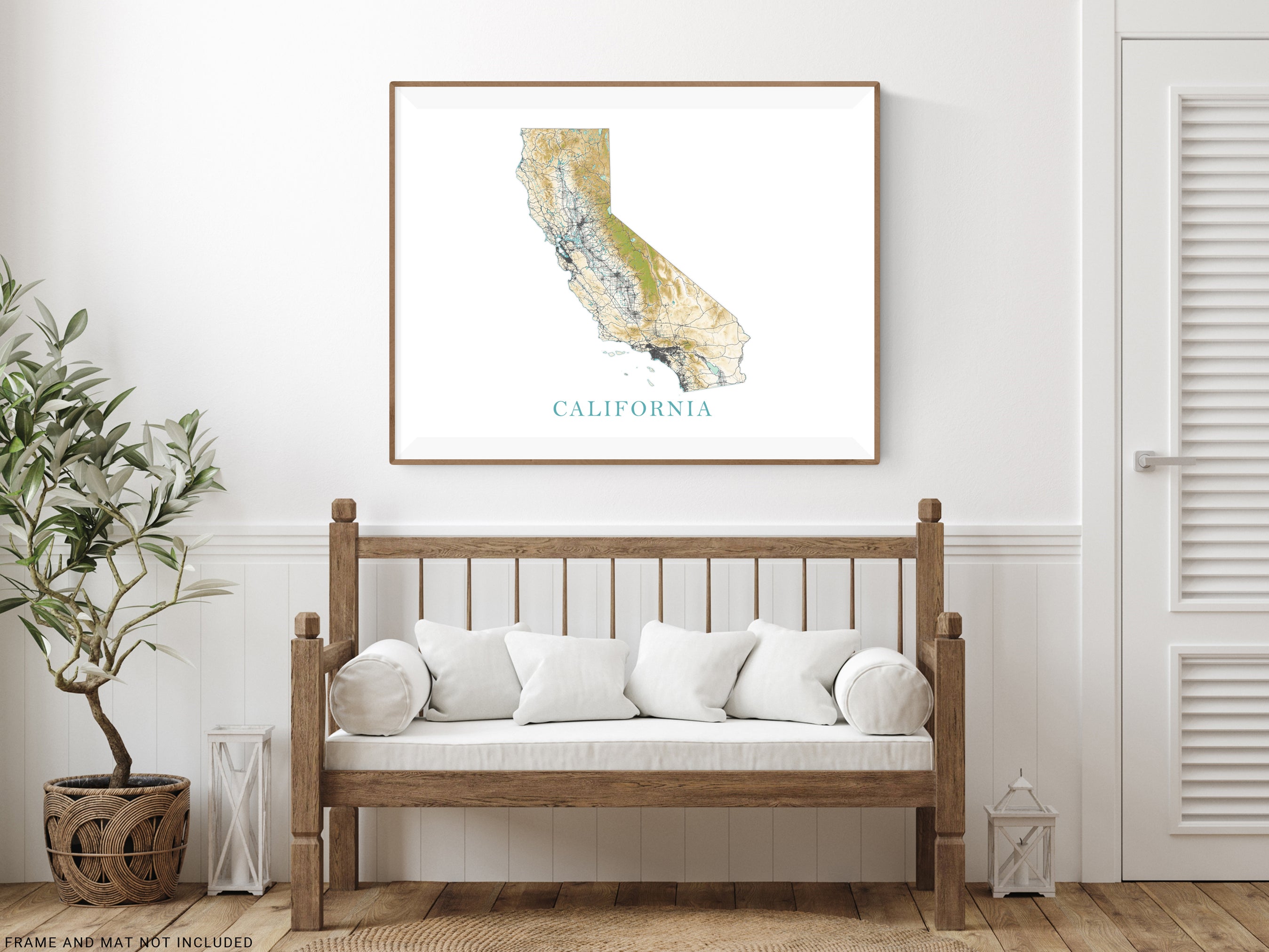 California State Wall Art Map Print Poster, Topographic Landscape Road ...