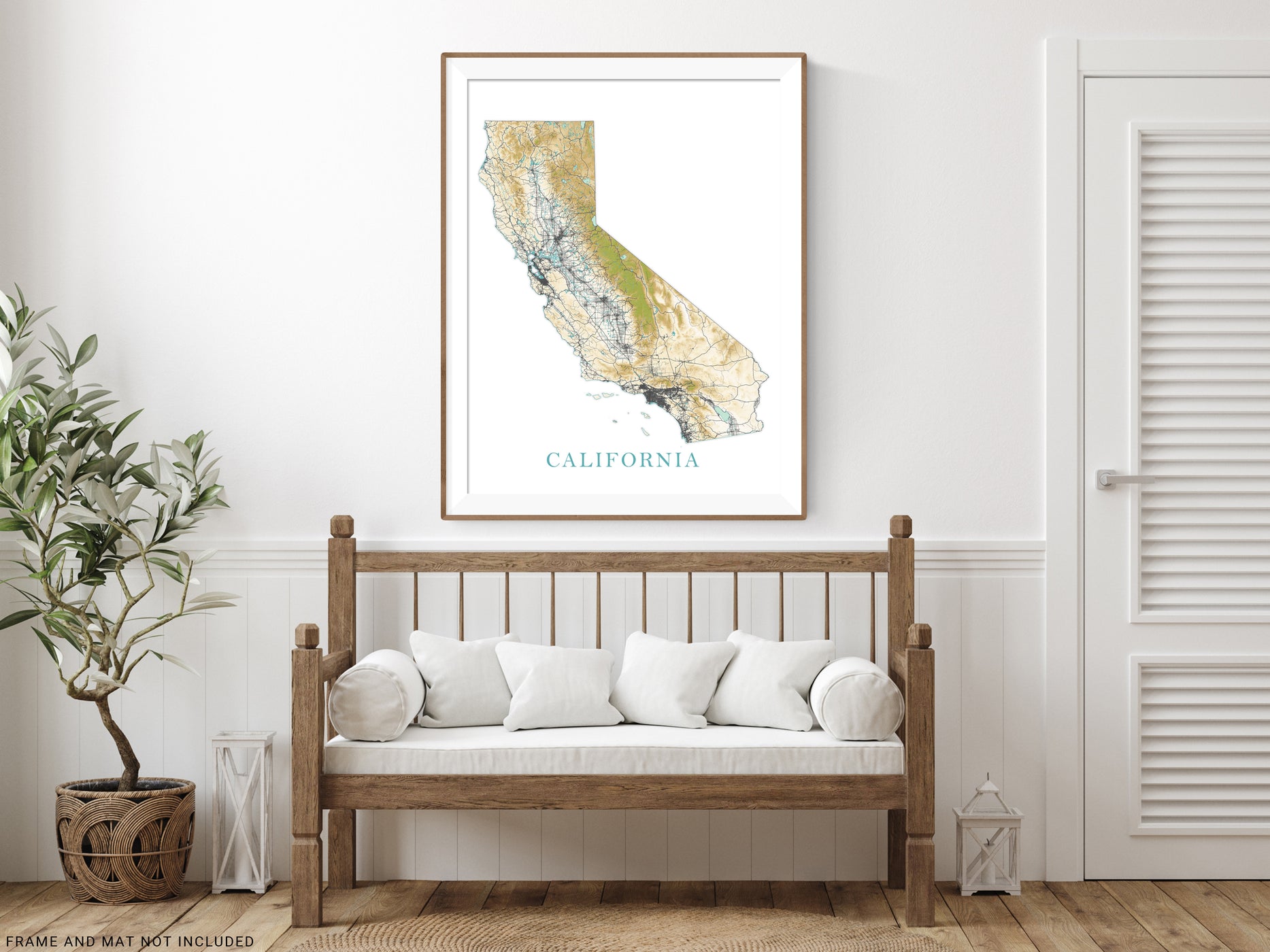 California State Wall Art Map Print Poster, Topographic Landscape Road ...