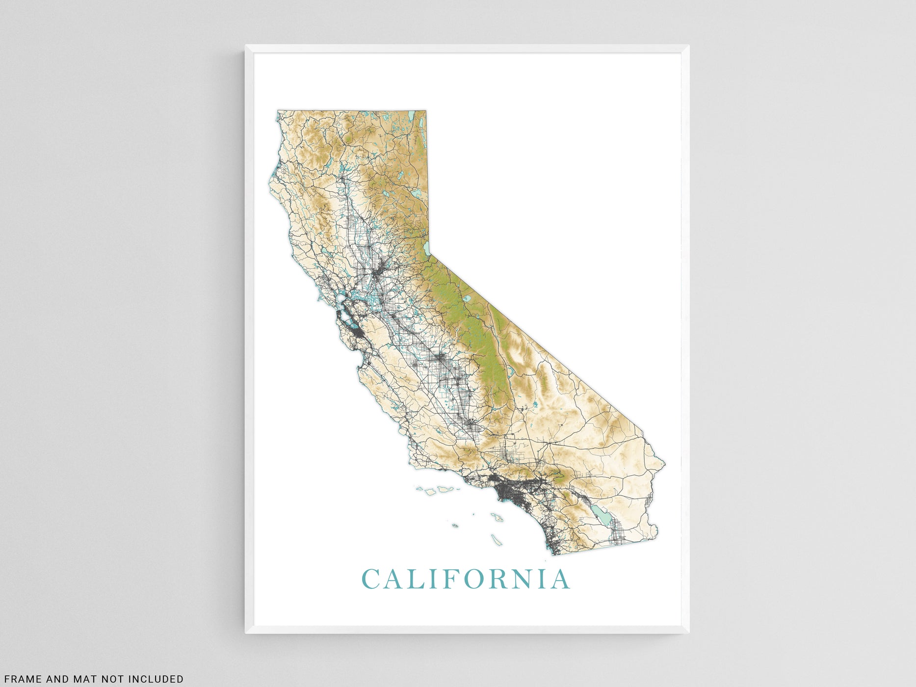 California State Wall Art Map Print Poster, Topographic Landscape Road ...