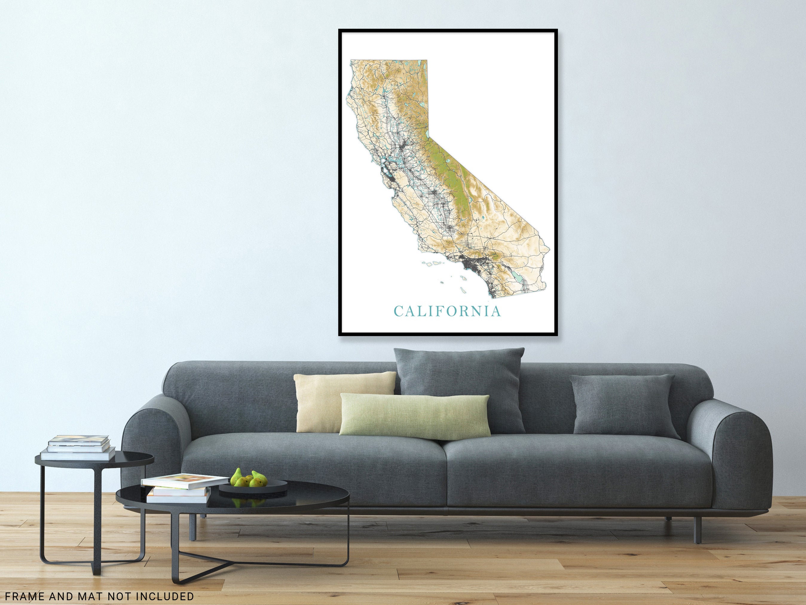 California State Wall Art Map Print Poster, Topographic Landscape Road ...