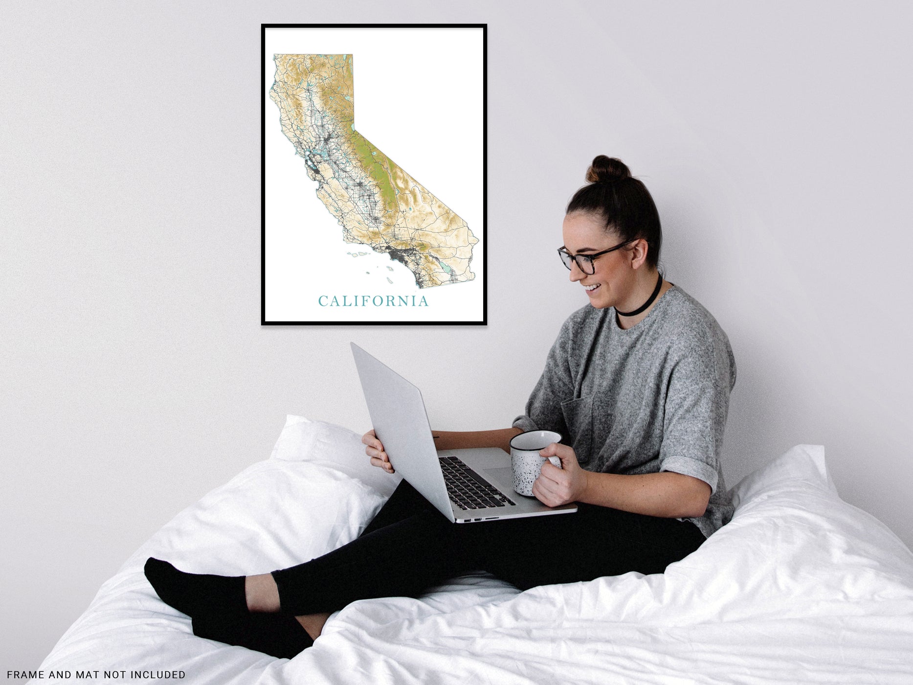 California State Wall Art Map Print Poster, Topographic Landscape Road ...