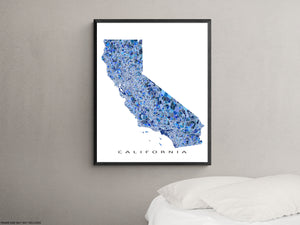 California State Map Print Poster, Blue Geometric Shapes CA Wall Art R ...