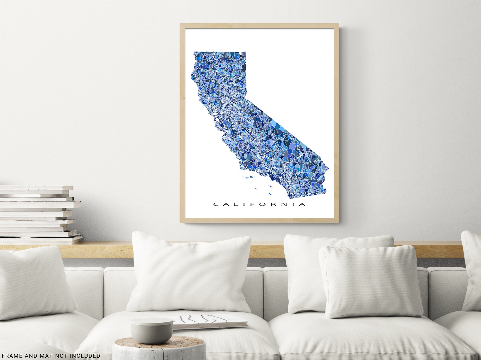 California State Map Print Poster, Blue Geometric Shapes CA Wall Art R ...