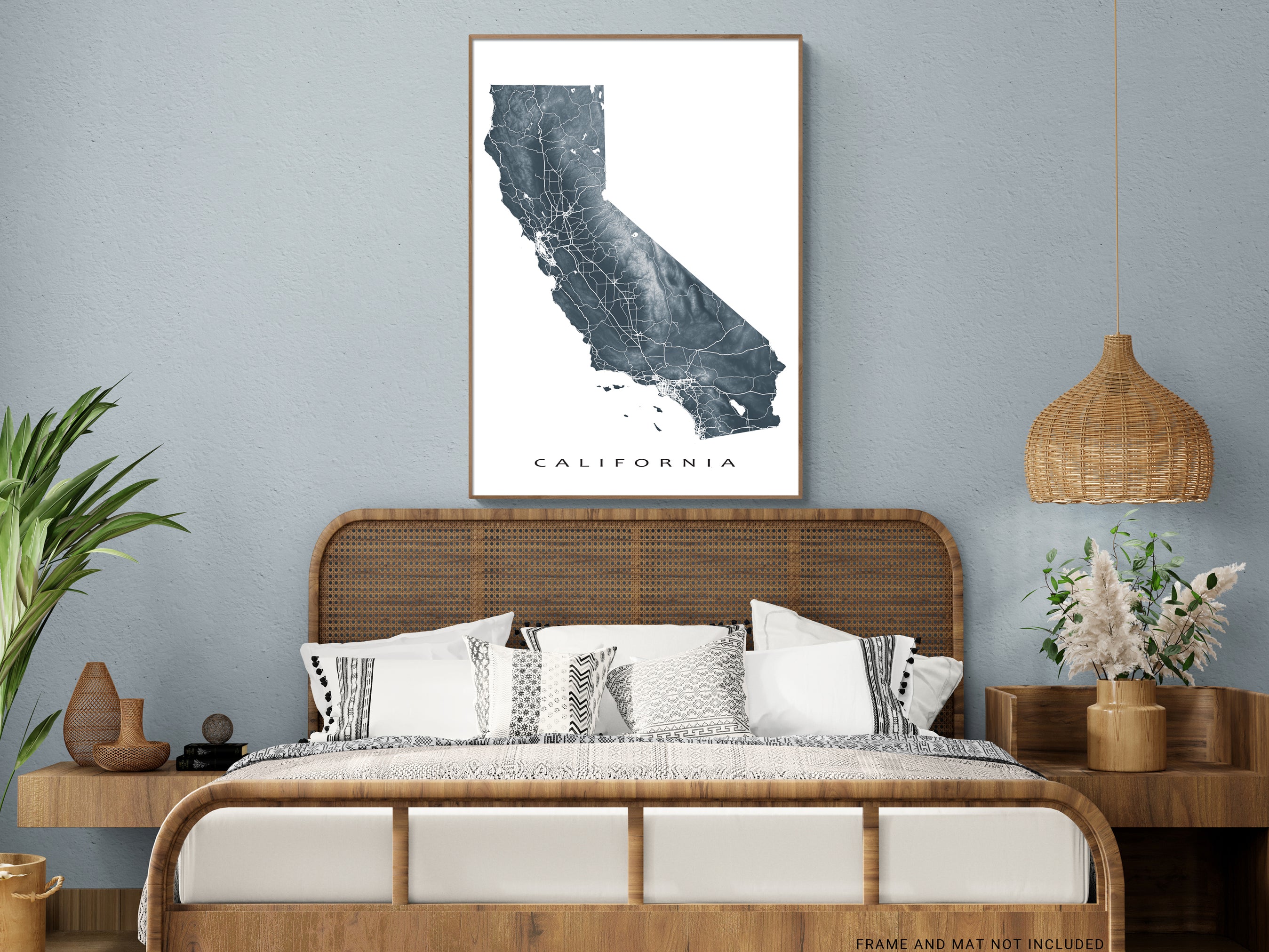 California State Map Print Poster, Topographic CA Wall Art Road Maps ...