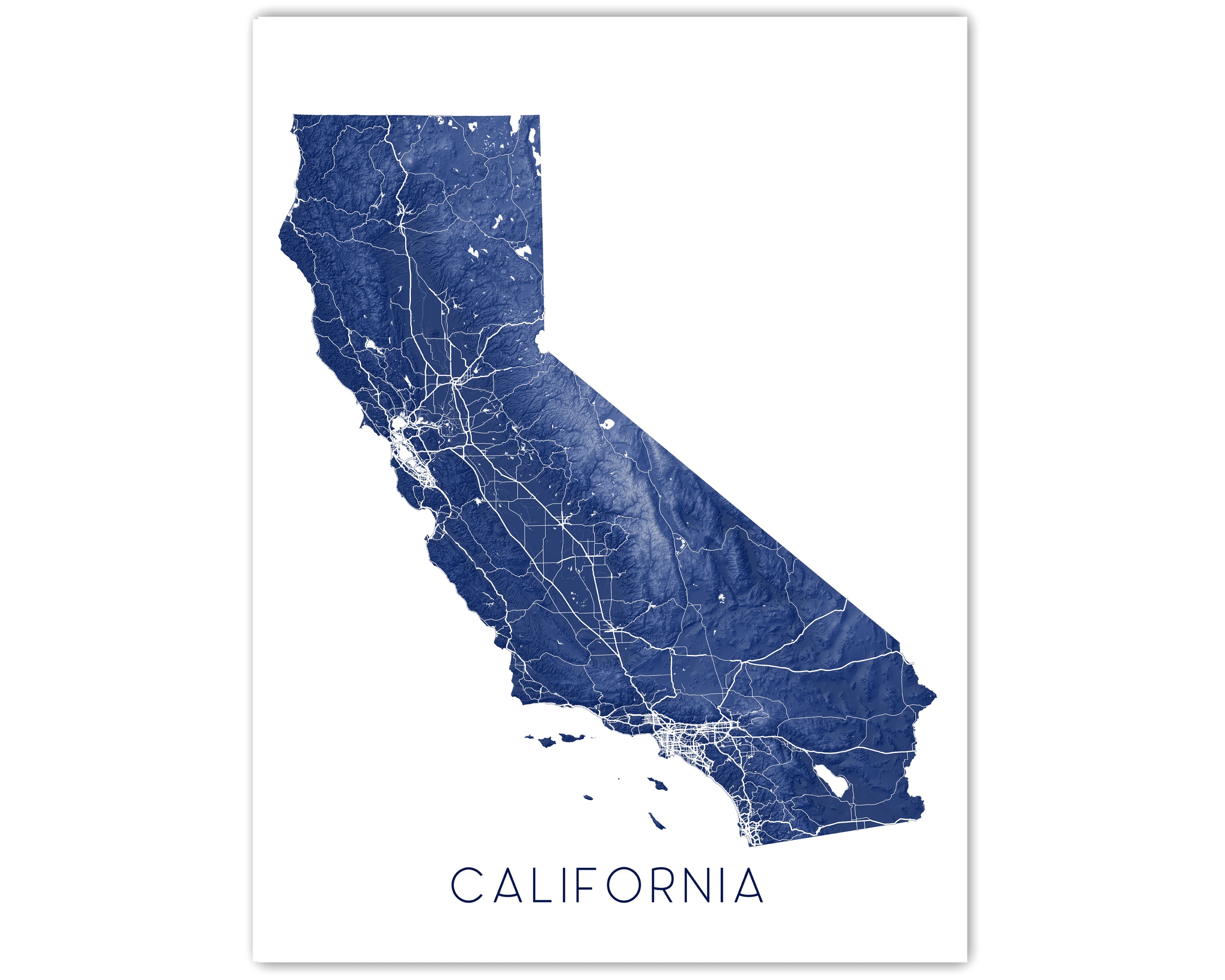 California State Wall Art Map Print Poster - Topographic Map of CA Roa ...