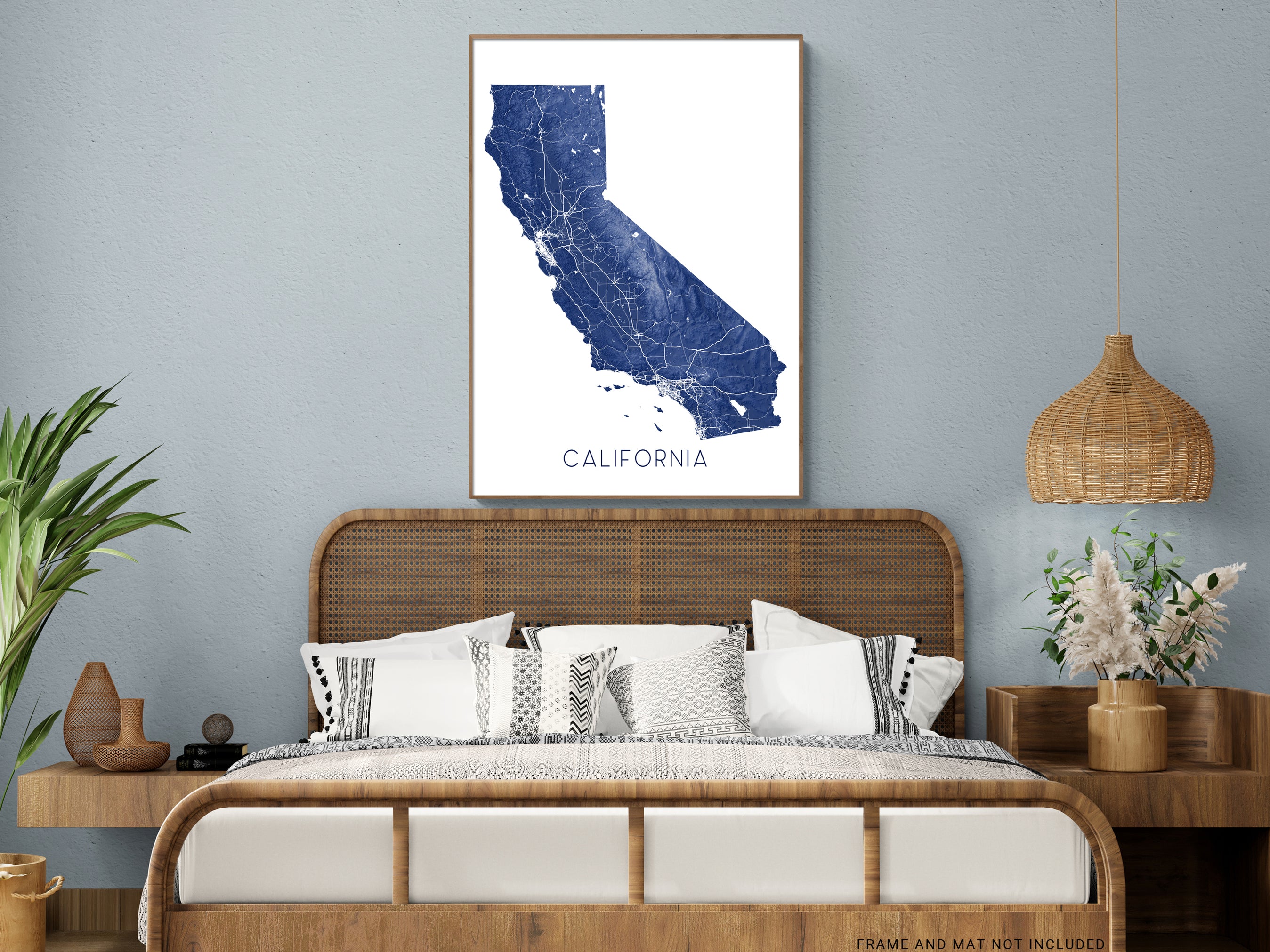 California State Wall Art Map Print Poster - Topographic Map of CA Roa ...