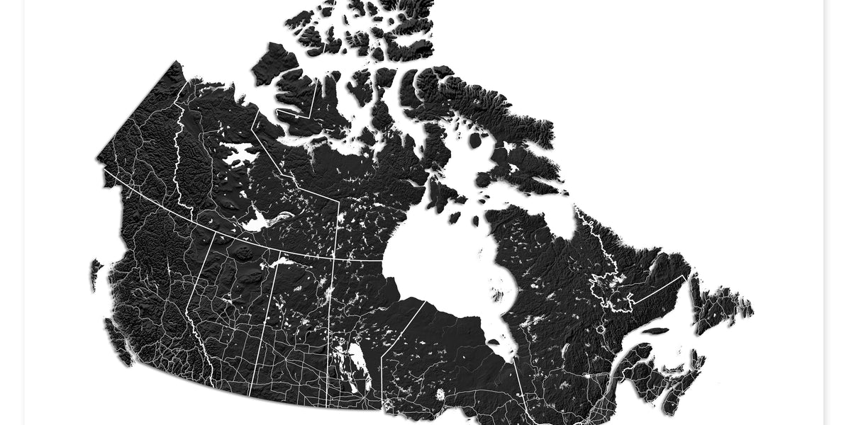 Canada Map Wall Art Print Poster, Black and White Topographic Landscap ...