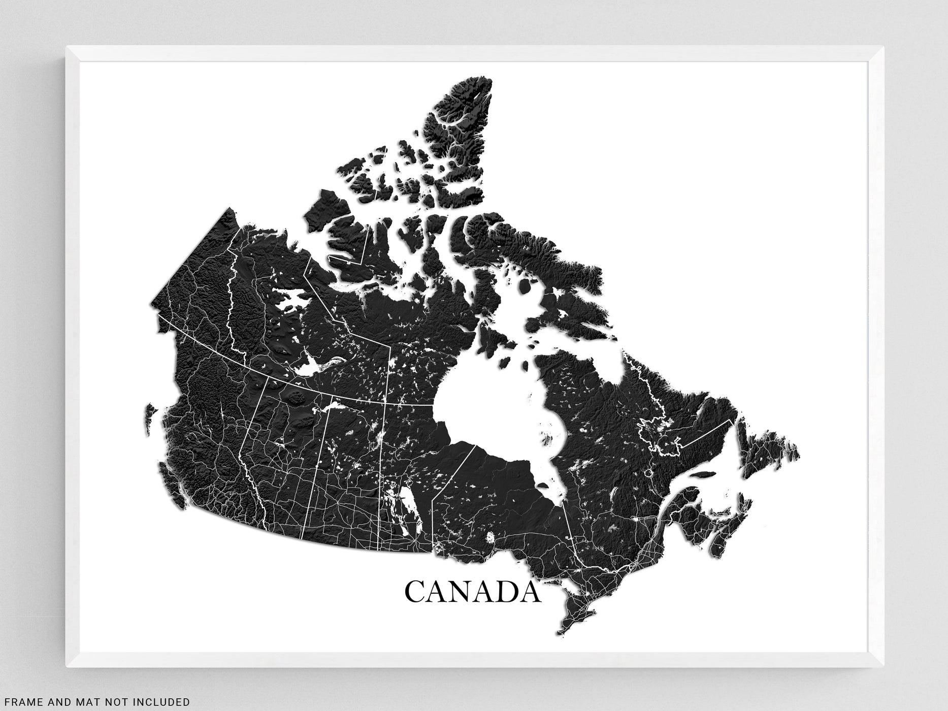 Canada Map Wall Art Print Poster, Black and White Topographic Landscap ...