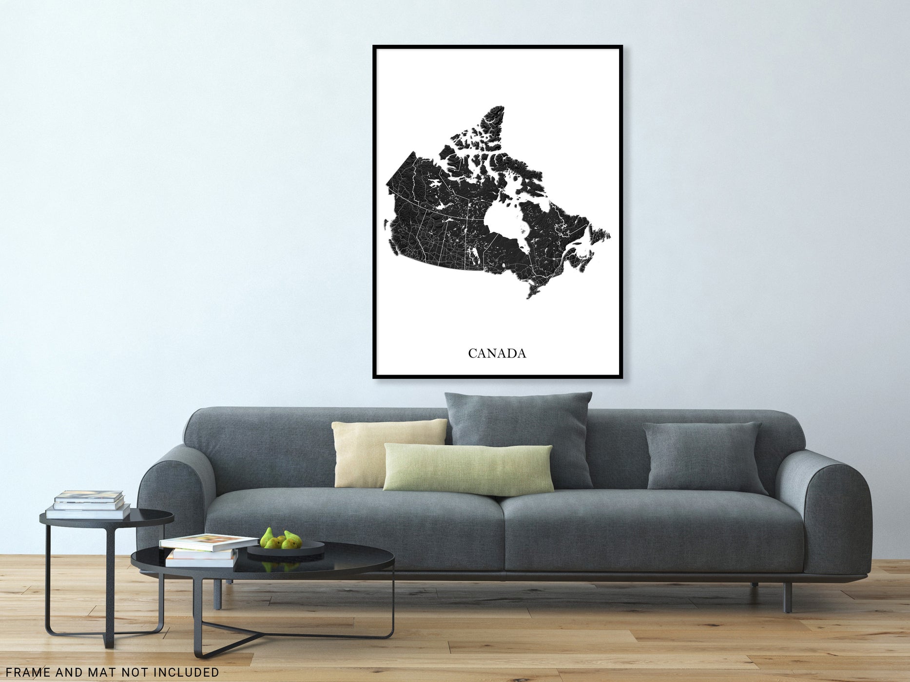 Canada Map Wall Art Print Poster, Black and White Topographic Landscap ...