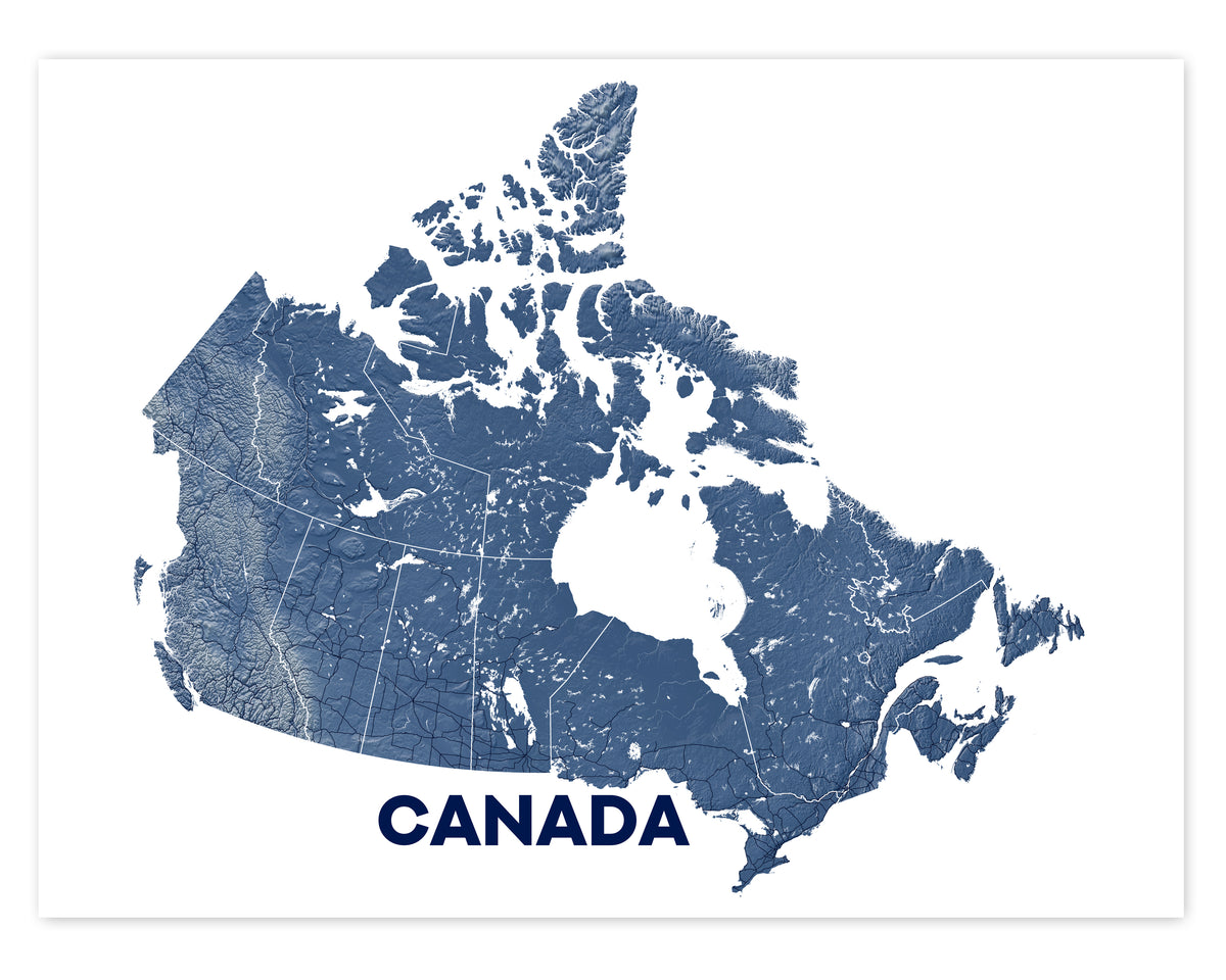 Canada Map Wall Art Print Poster with Landscape Topographic Design, Pr ...