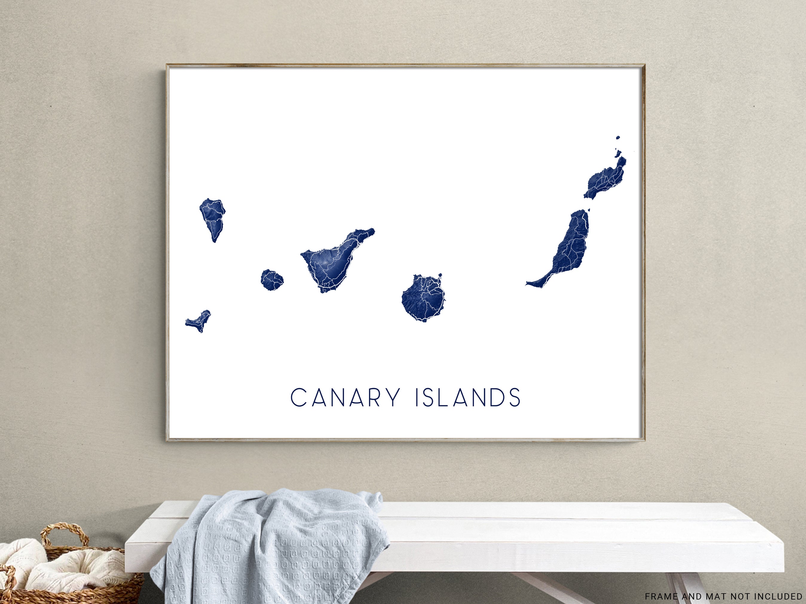 Canary Islands Map of Islas Canarias, Topographic Spain Wall Art Print ...