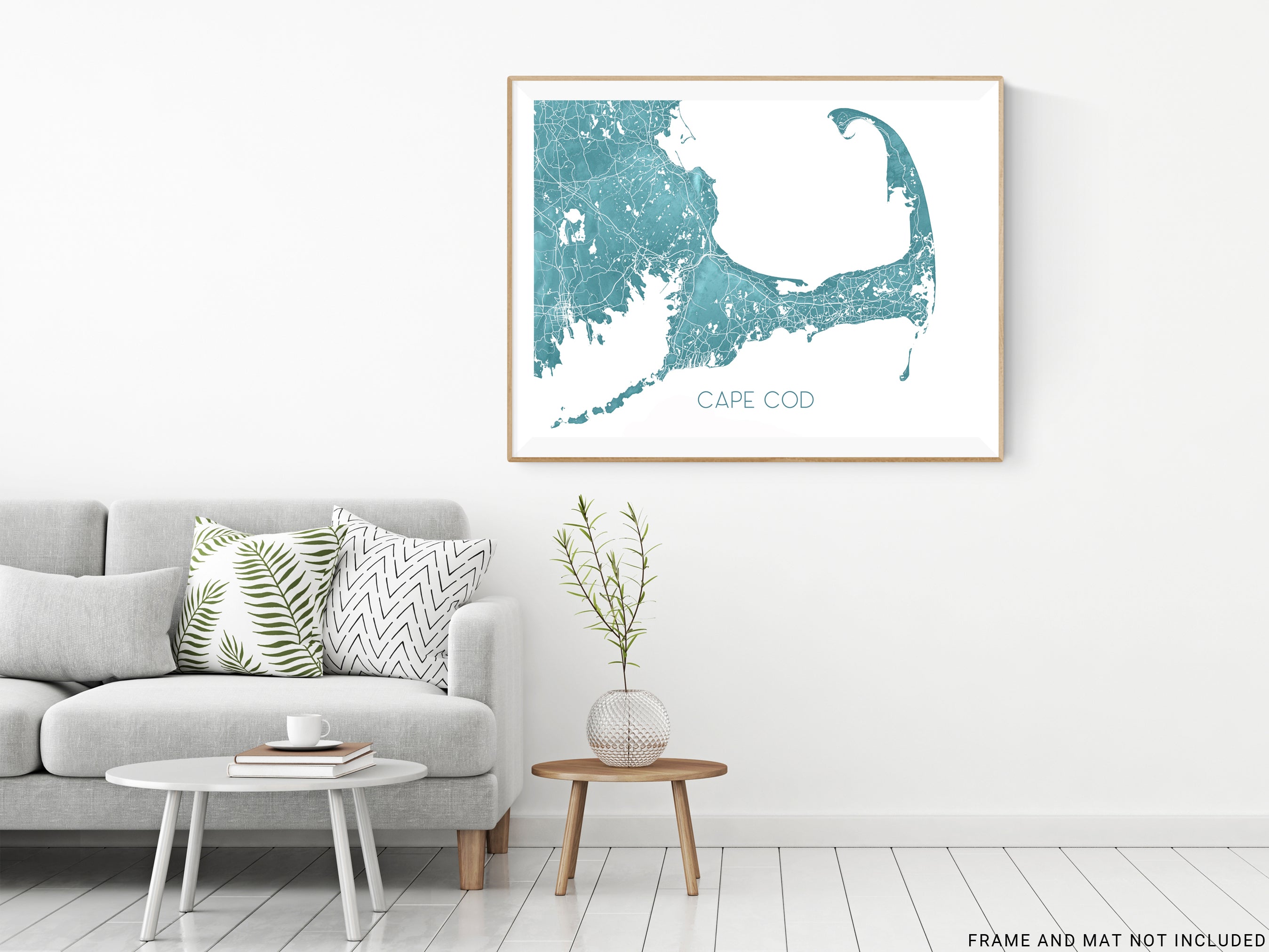 Cape Cod Map of Cape Cod Wall Art Print Poster, Turquoise Topographic ...